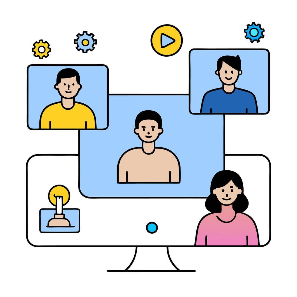 2D minimalize as Product team collaborating on new features concept as ...