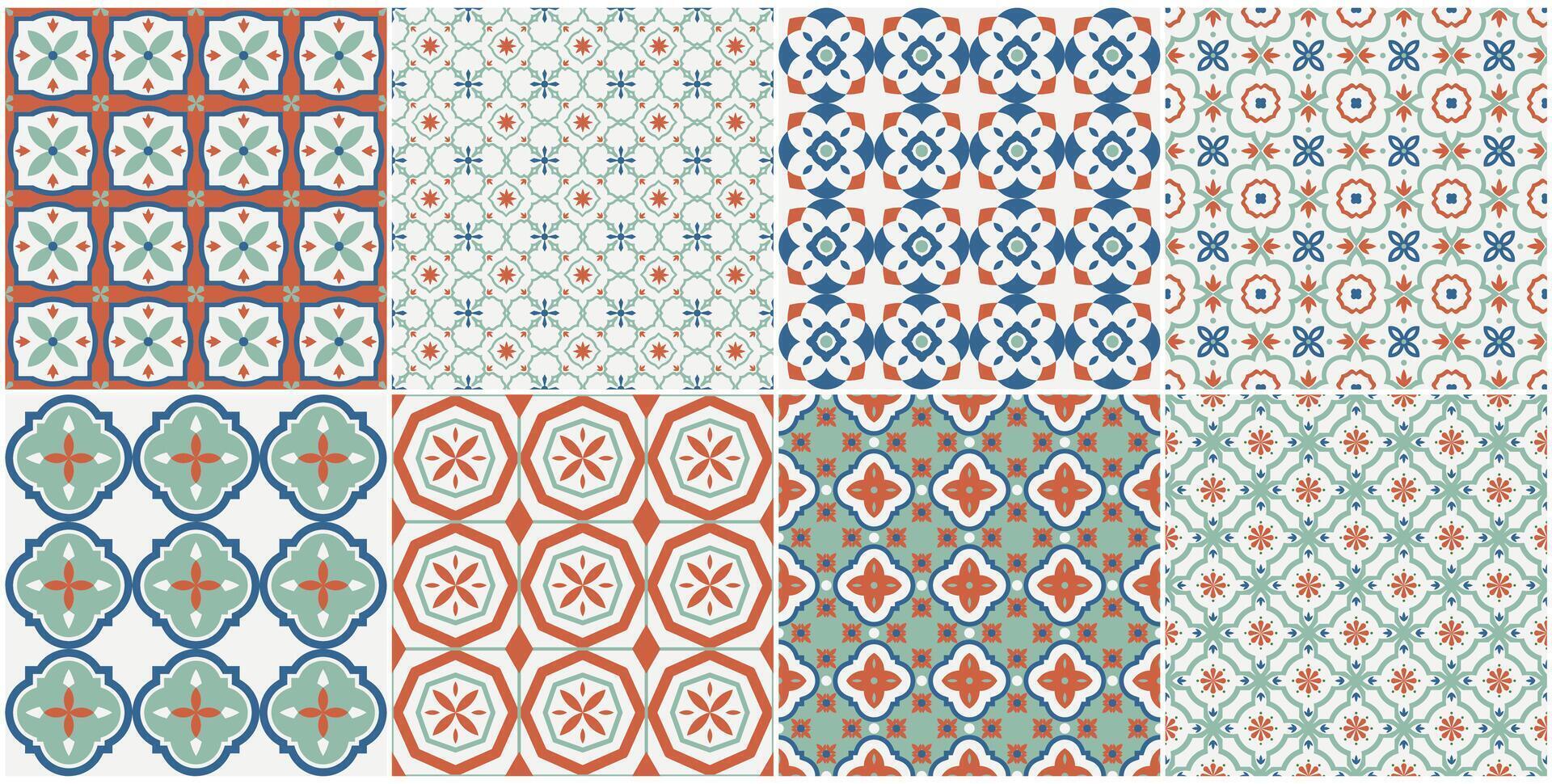 Collection of seamless geometric mosaic patterns - trendy color tile ... Collection of seamless geometric mosaic patterns - trendy color tile ...