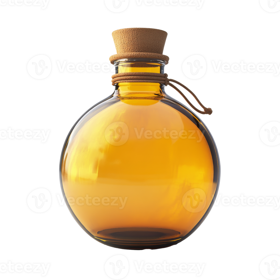 Unique Round Amber Glass Bottle With Cork Lid 52705946 Png