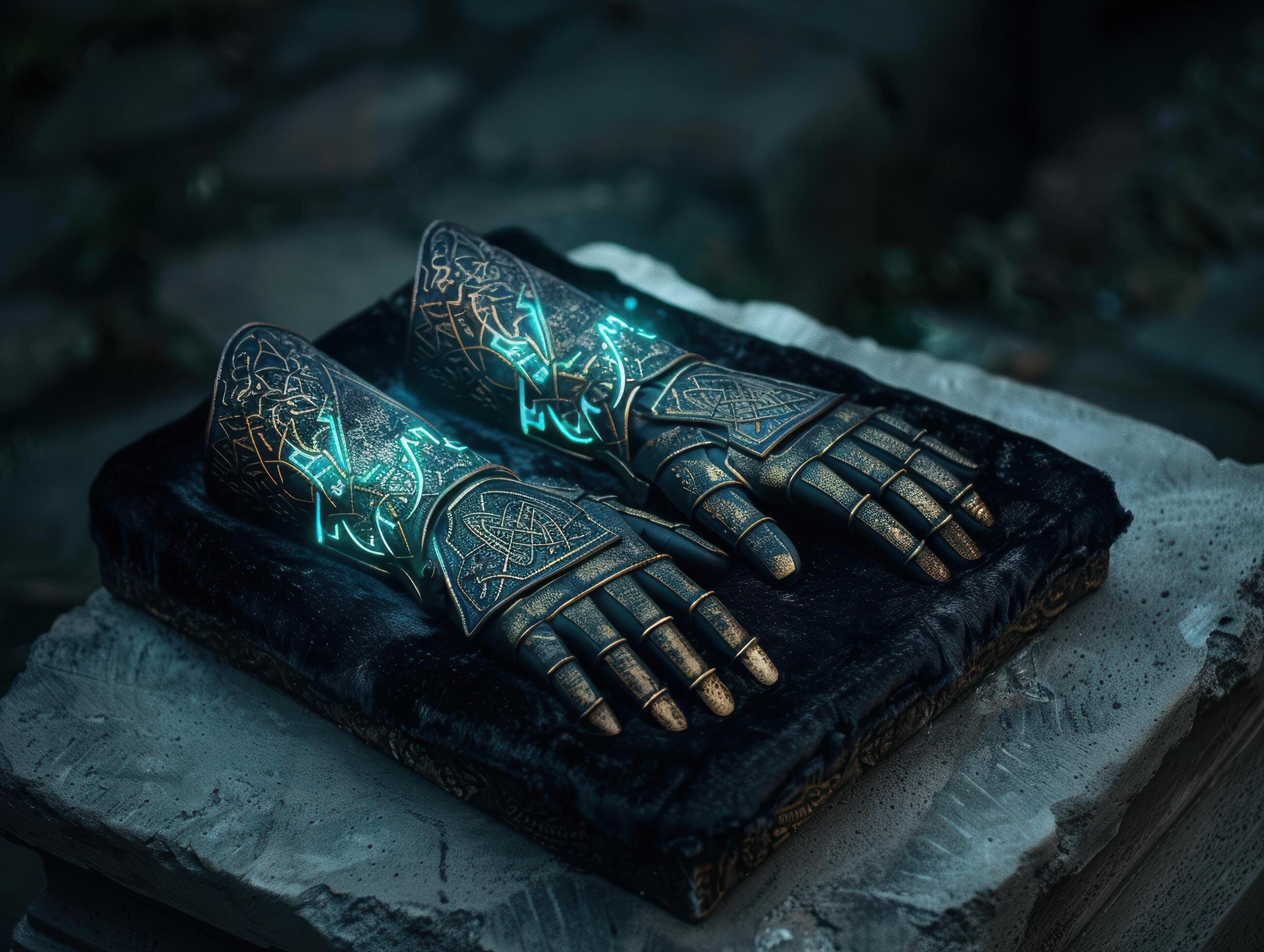 Mysterious fantasy gauntlets with glowing runes 52718373 Stock Photo at ...