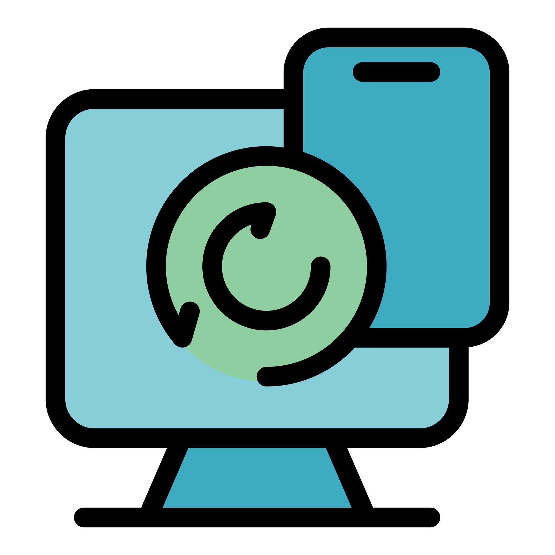 Smartphone and desktop computer syncing data with rotating arrows symbol 52735619 Vector Art at ...