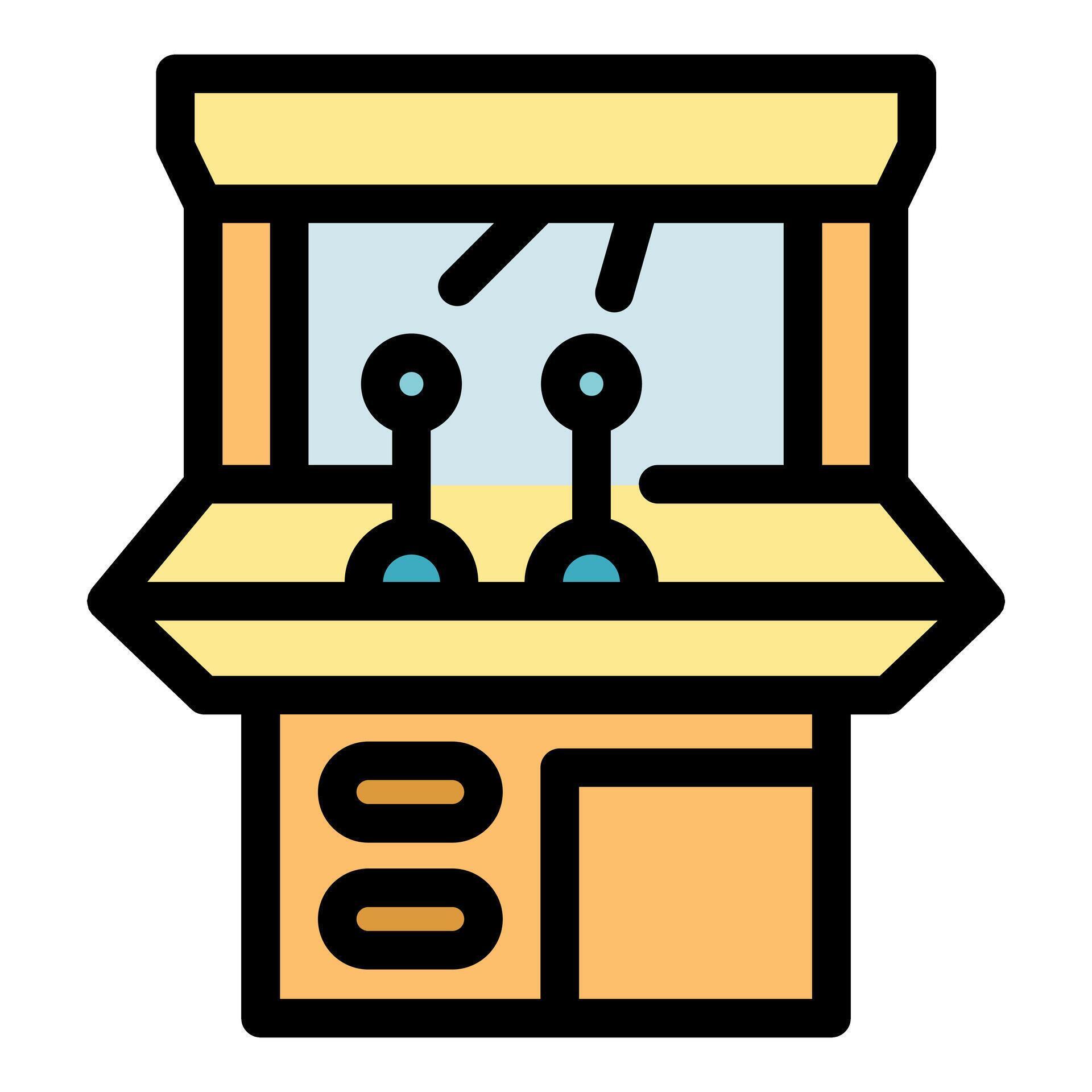 Retro arcade game machine with joysticks and screen displaying exciting gameplay 52742545 Vector ...