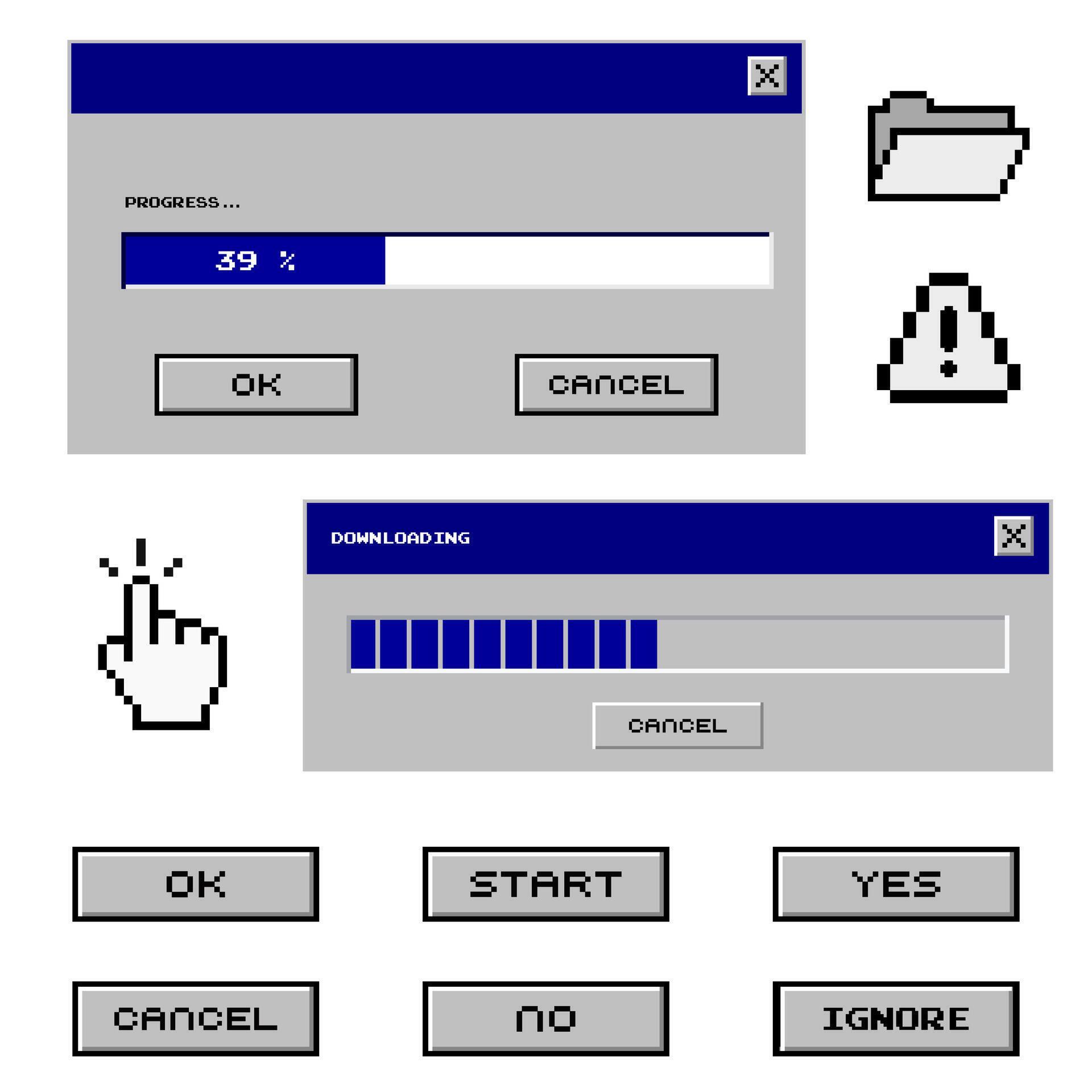 Retro computer window old user interface, Pixel Art Interface Elements ... Retro computer window old user interface, Pixel Art Interface Elements ...