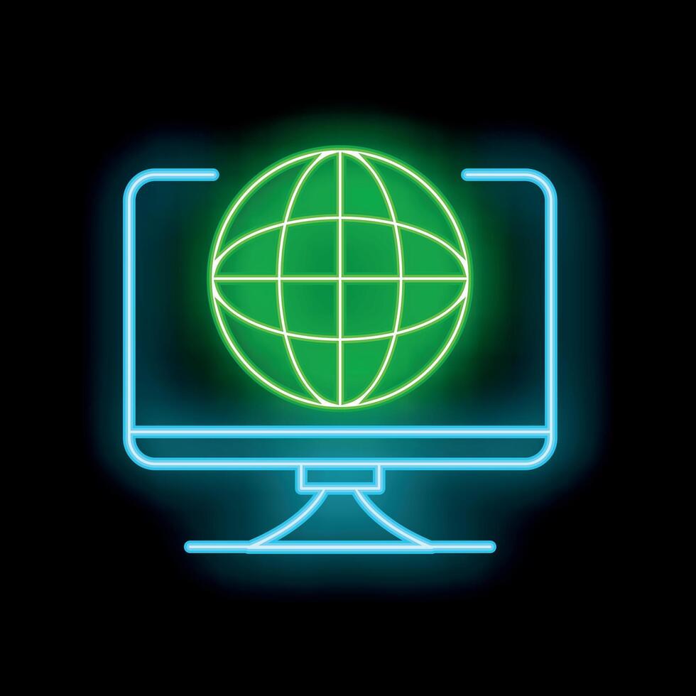 Neon icon of computer screen displaying a green globe for global connectivity 52761550 Vector ...