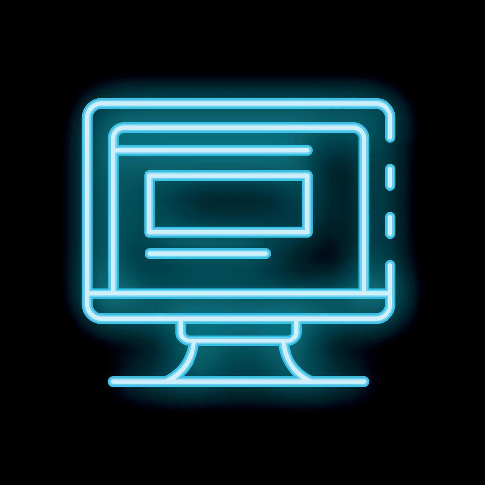 Blue neon sign representing computer monitor displaying website ...