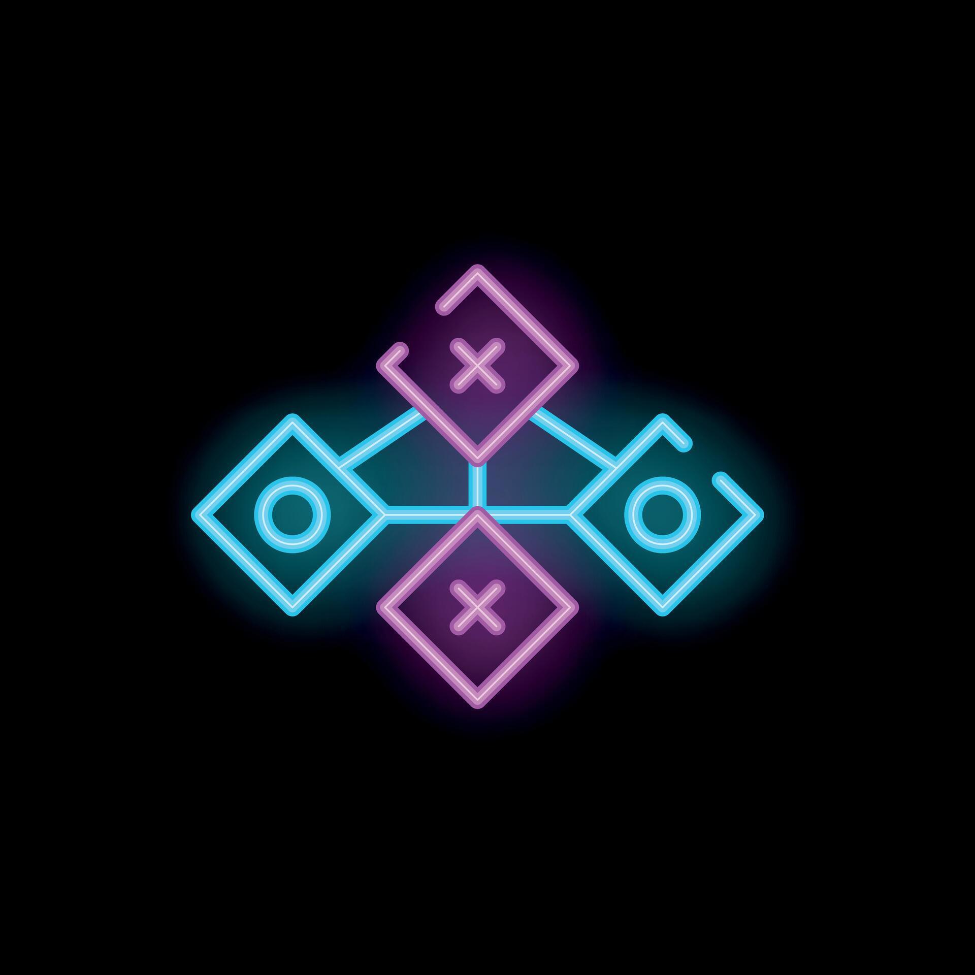 Neon Style Icon Showing Decentralized Network On Black Background