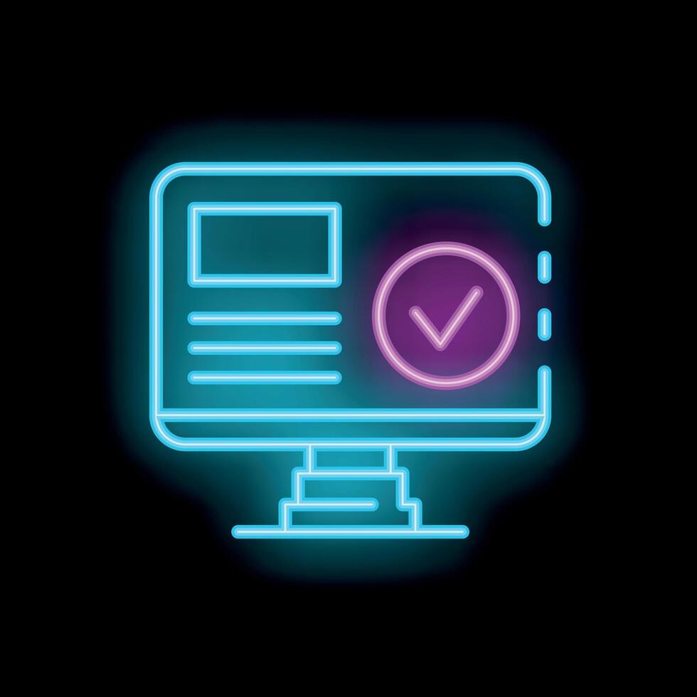 Neon computer icon displaying a checkmark symbol for successful operation 52766402 Vector Art at ...