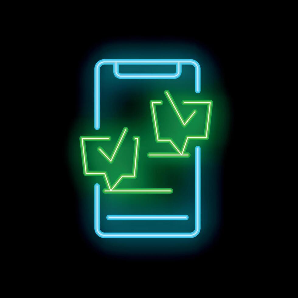 Neon smartphone displaying check marks for agreement and approval 52767776 Vector Art at Vecteezy