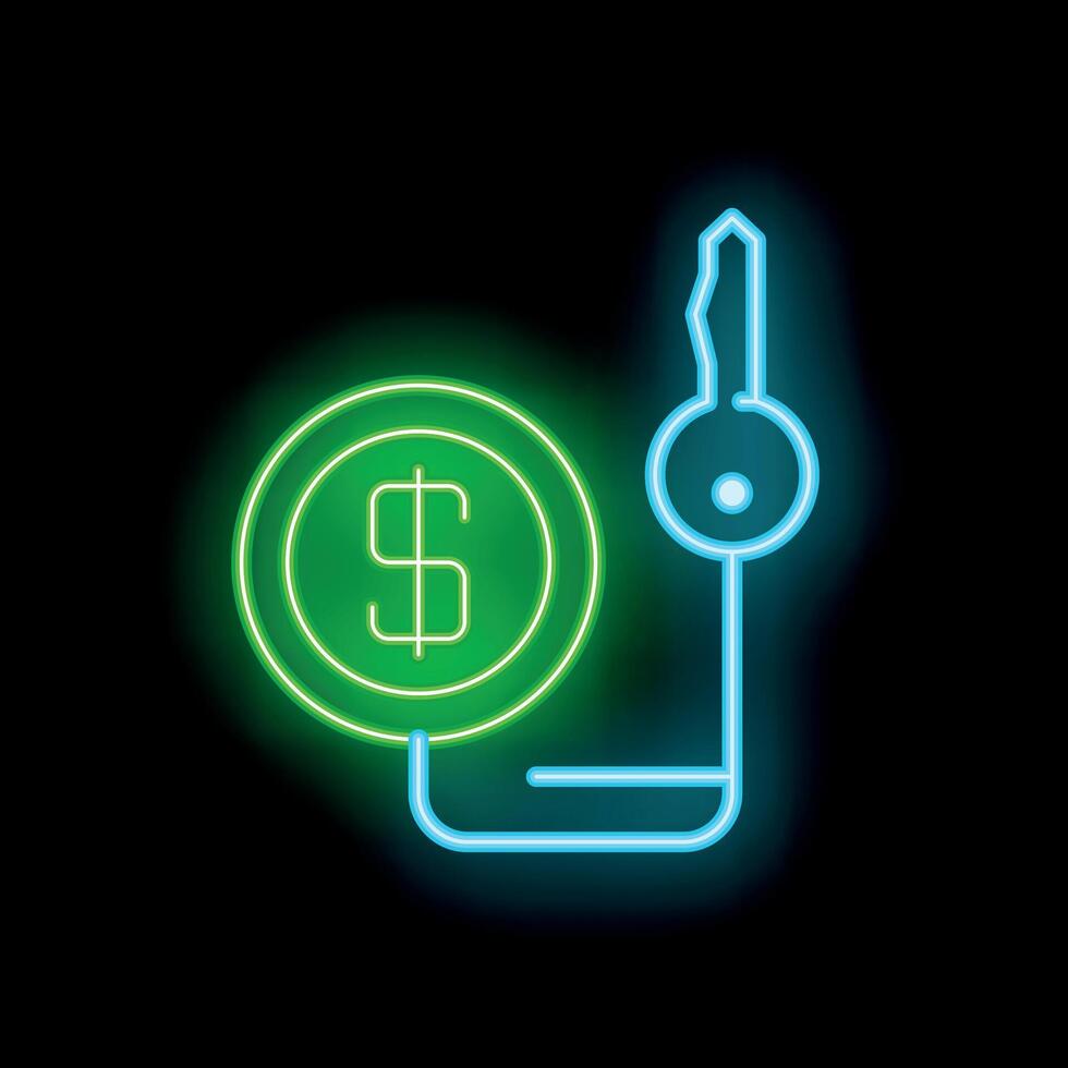 Neon icon of key unlocking dollar coin on black background 52769180 ...