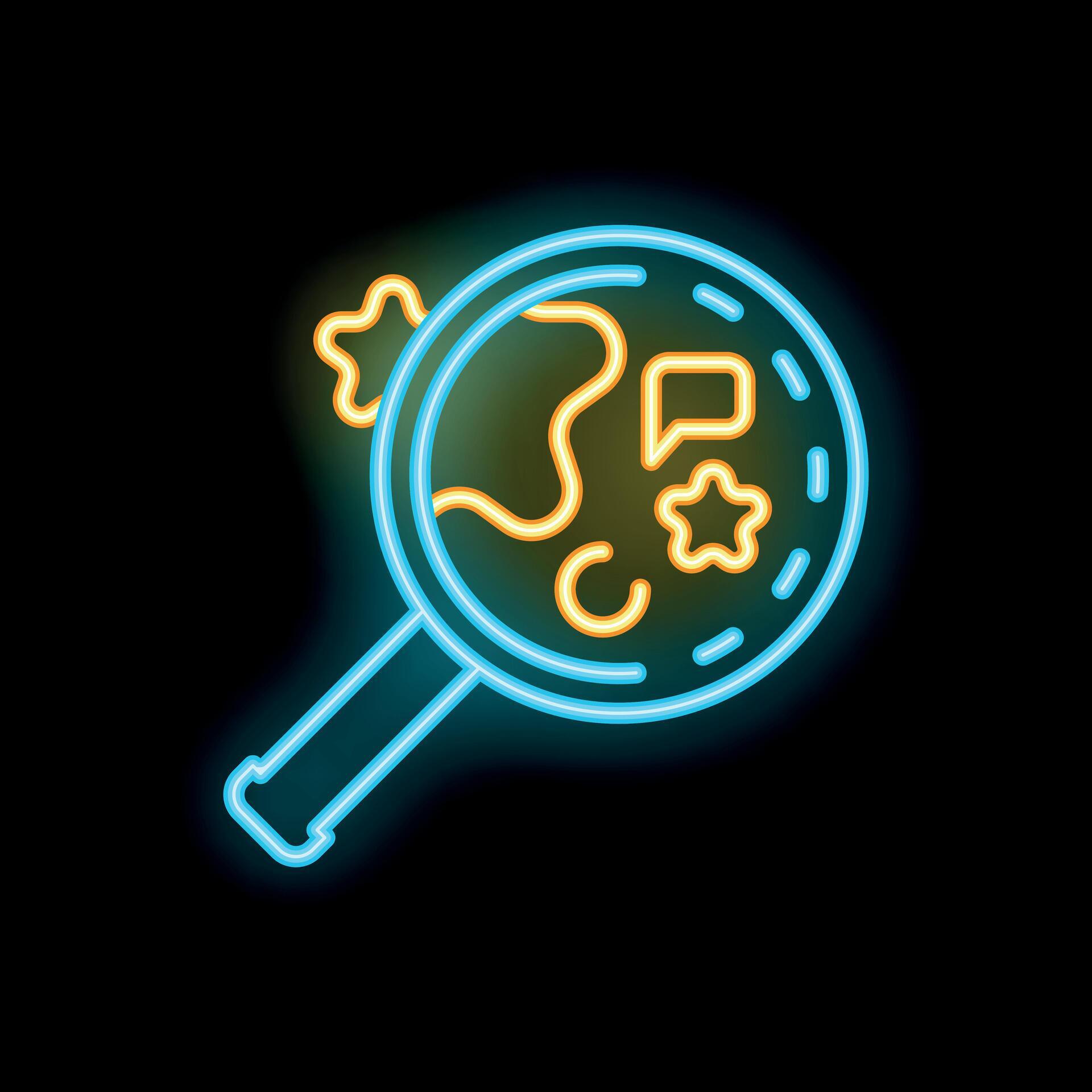 Neon magnifying glass exploring global social media connections ... Neon magnifying glass exploring global social media connections ...