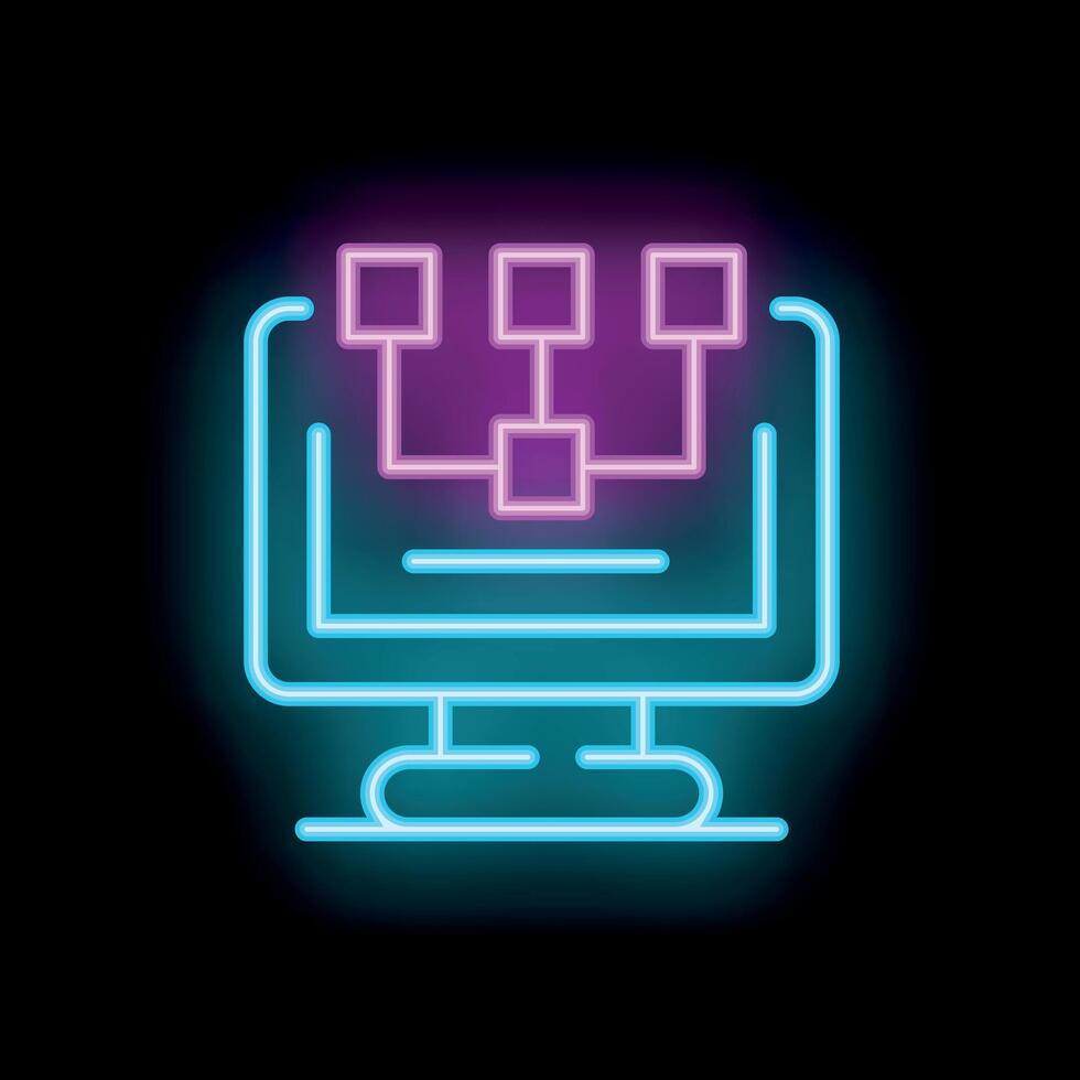 Neon icon of computer showing database management system 52772511 ...