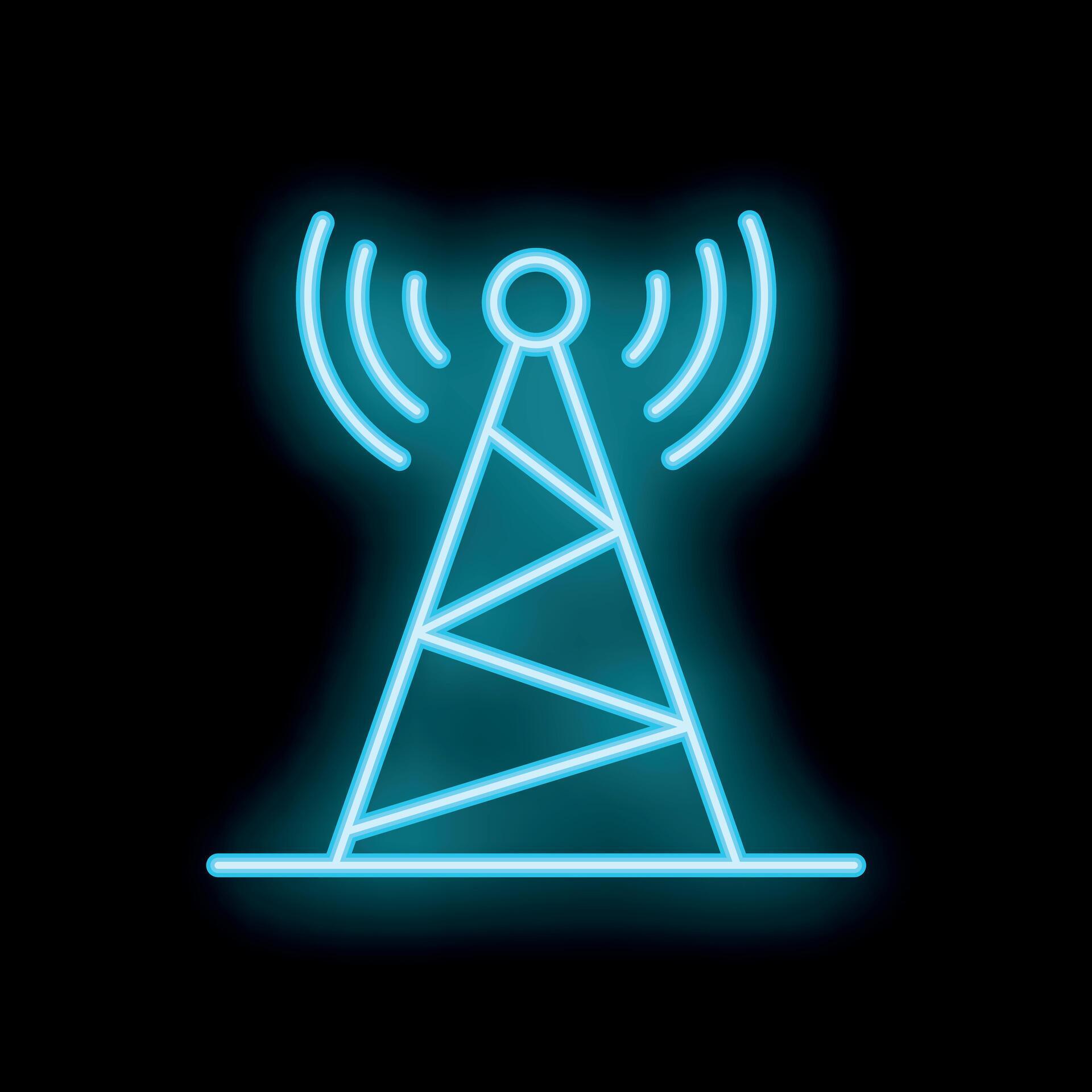 Neon radio tower transmitting signal on black background 52774149 Vector Art at Vecteezy