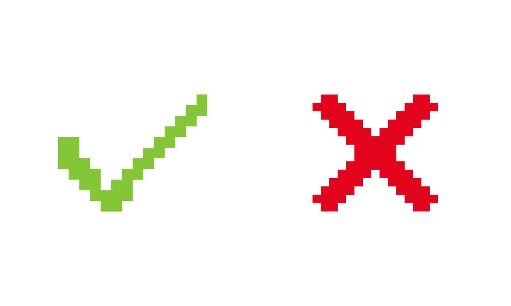 Correct and Wrong Indicators. Approval and Rejection Symbol in Pixel Art Style. Green Check and ...