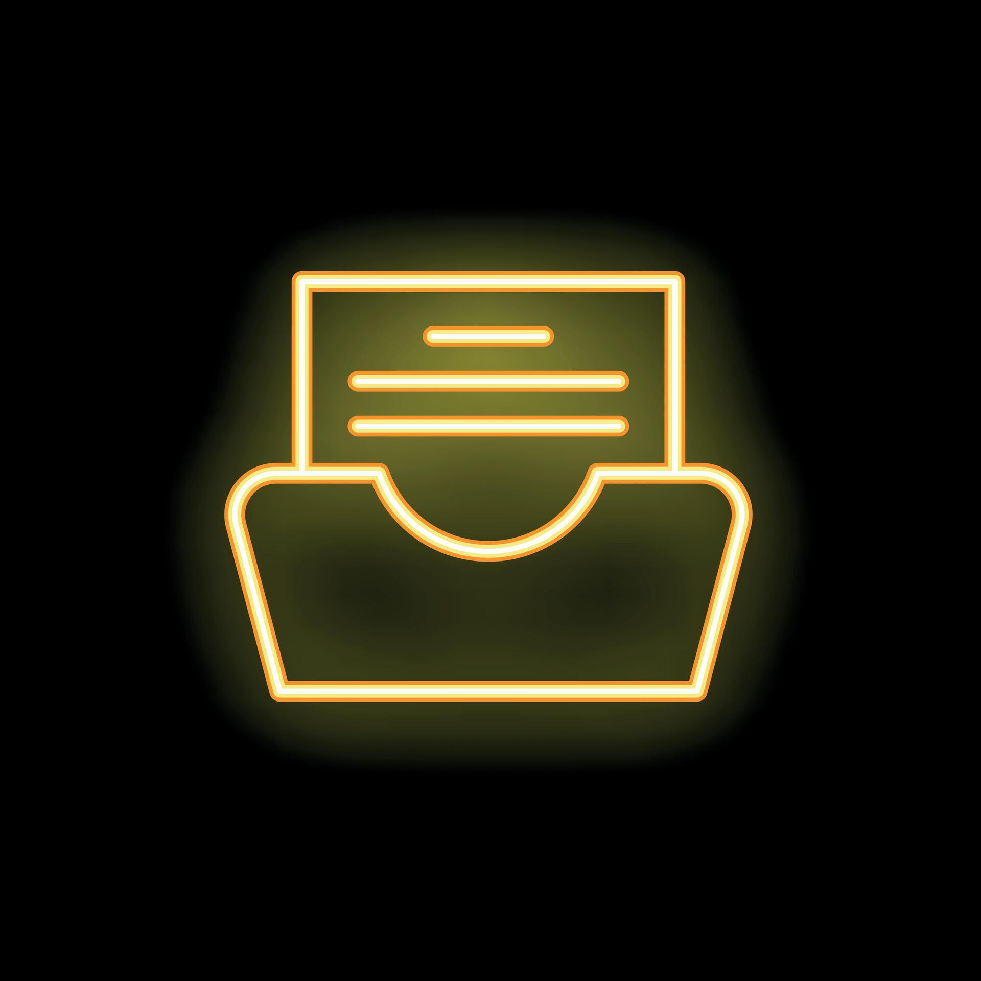 Neon yellow open folder icon with document on black background 52793772 ...