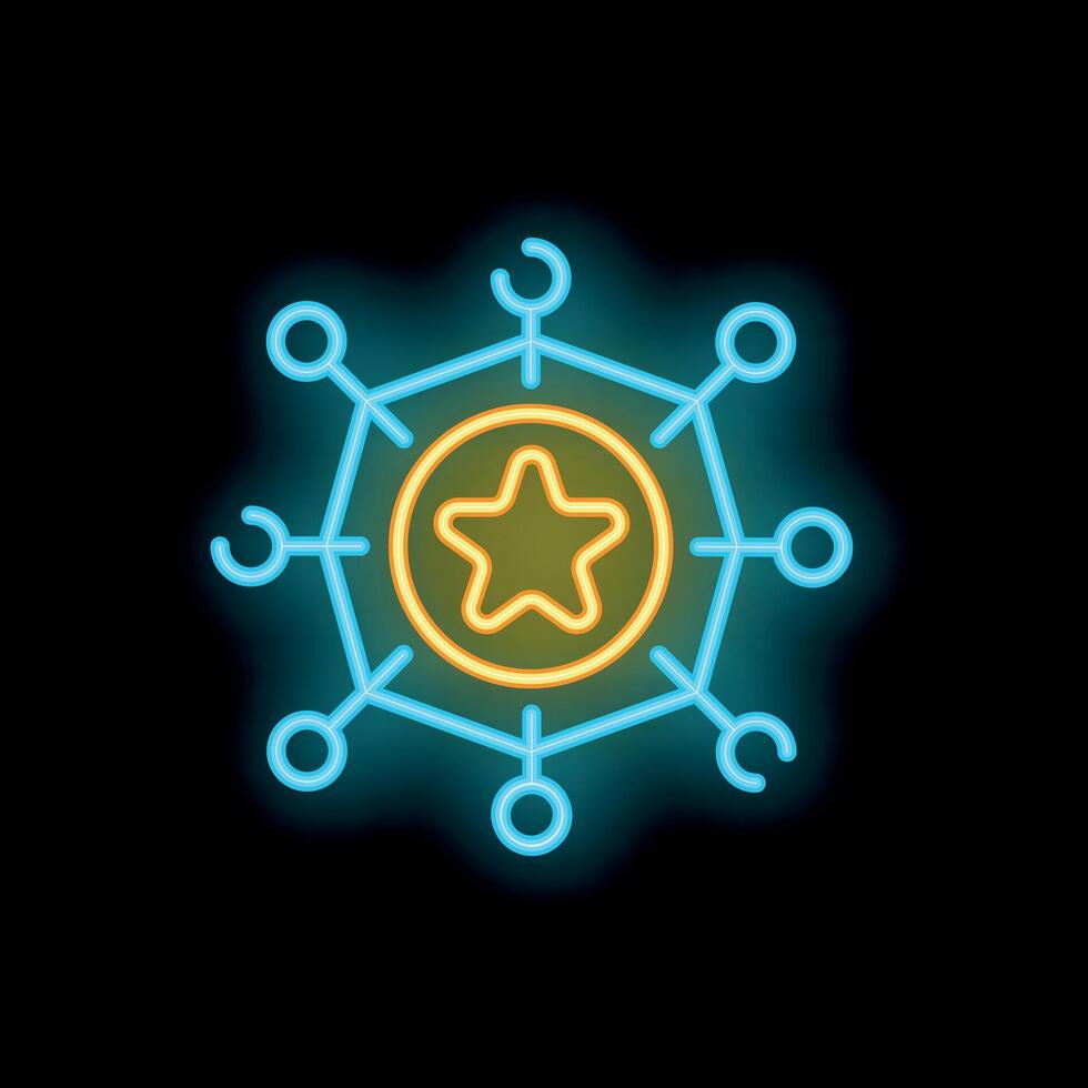 Neon Sign Representing Decentralized Network With Central Star Element