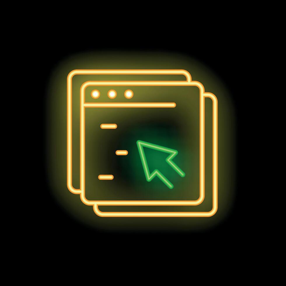 Neon Icon Of Computer Windows Showing Internet Browsing With Mouse