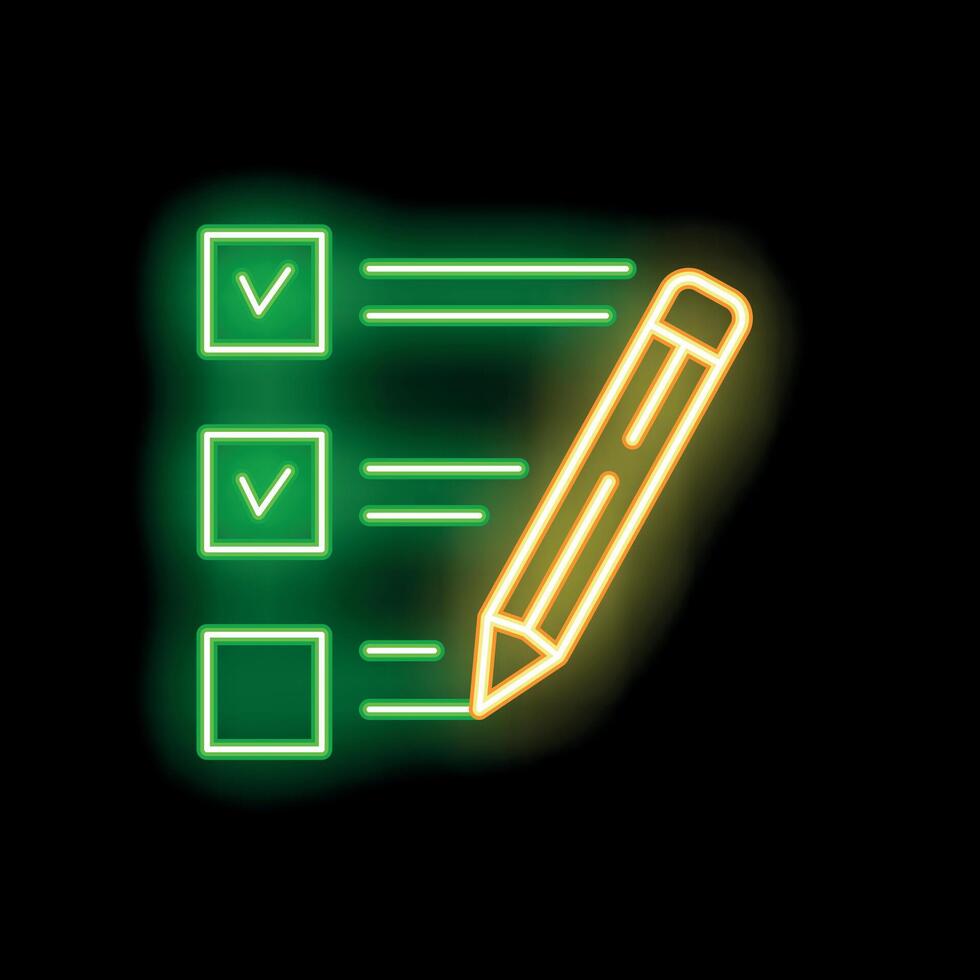 Neon pencil completing checkboxes on checklist icon 52795579 Vector Art at Vecteezy