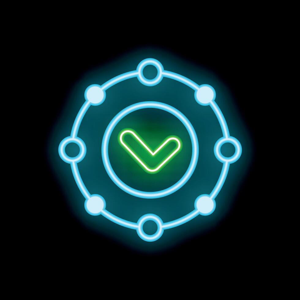 Neon icon of decentralized network showing validation with green check mark 52796336 Vector Art ...
