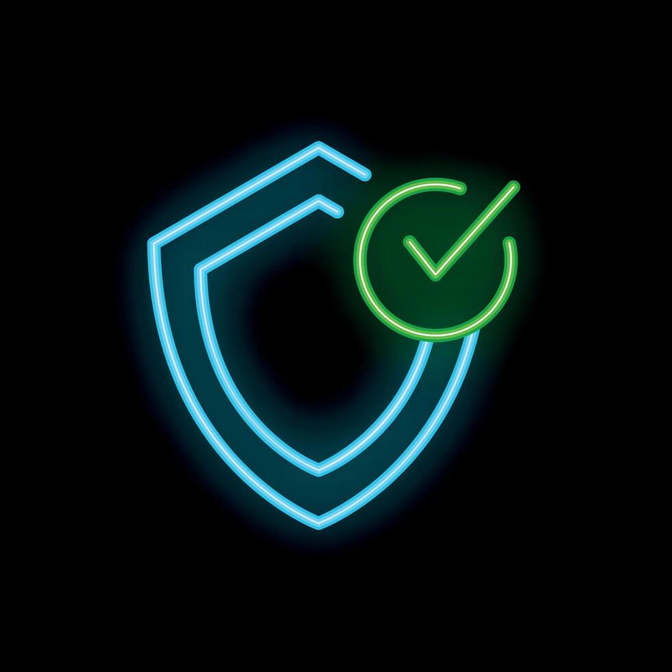 Neon shield showing security check mark symbol on black background 52799327 Vector Art at Vecteezy