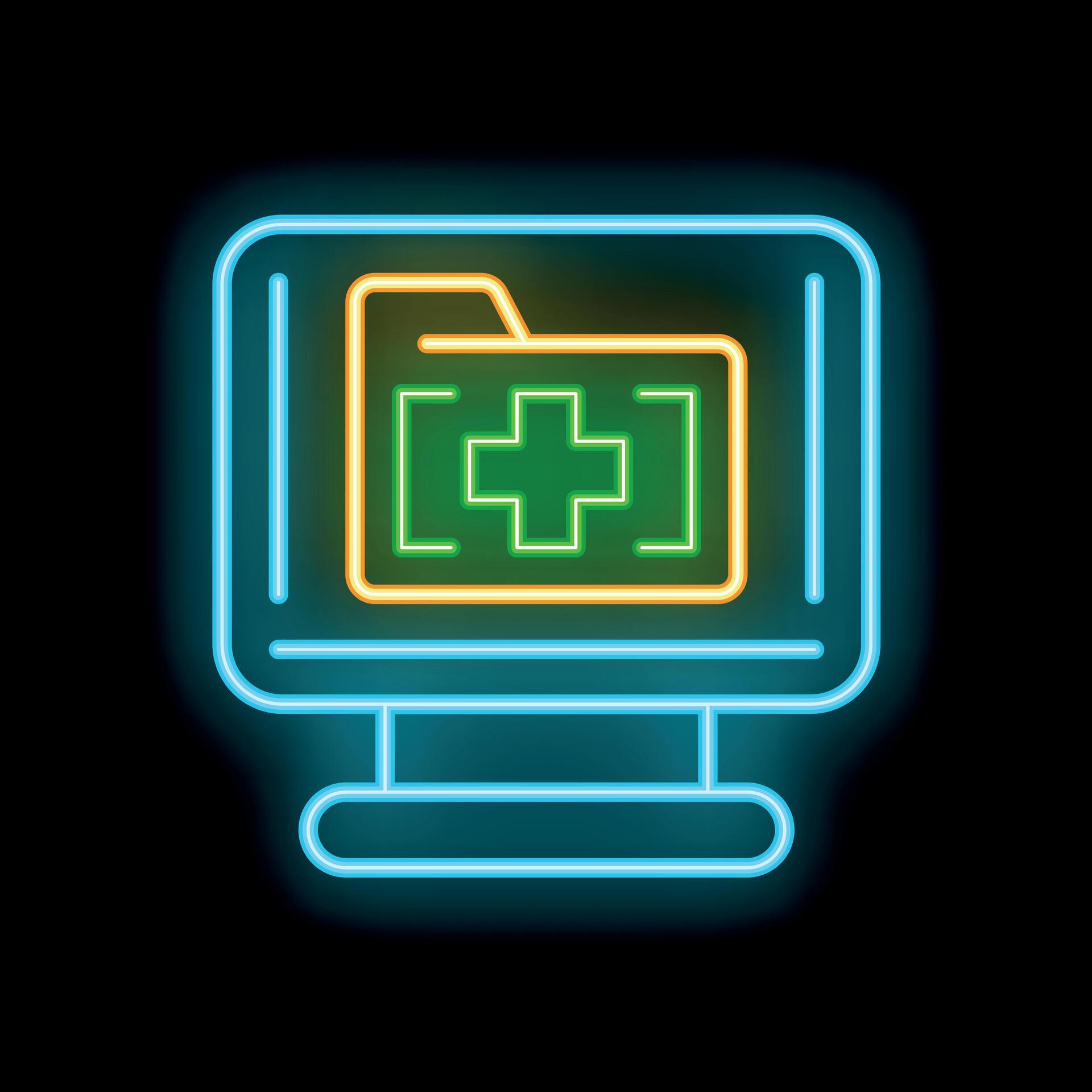 Neon icon of computer monitor displaying medical record folder 52799429 Vector Art at Vecteezy
