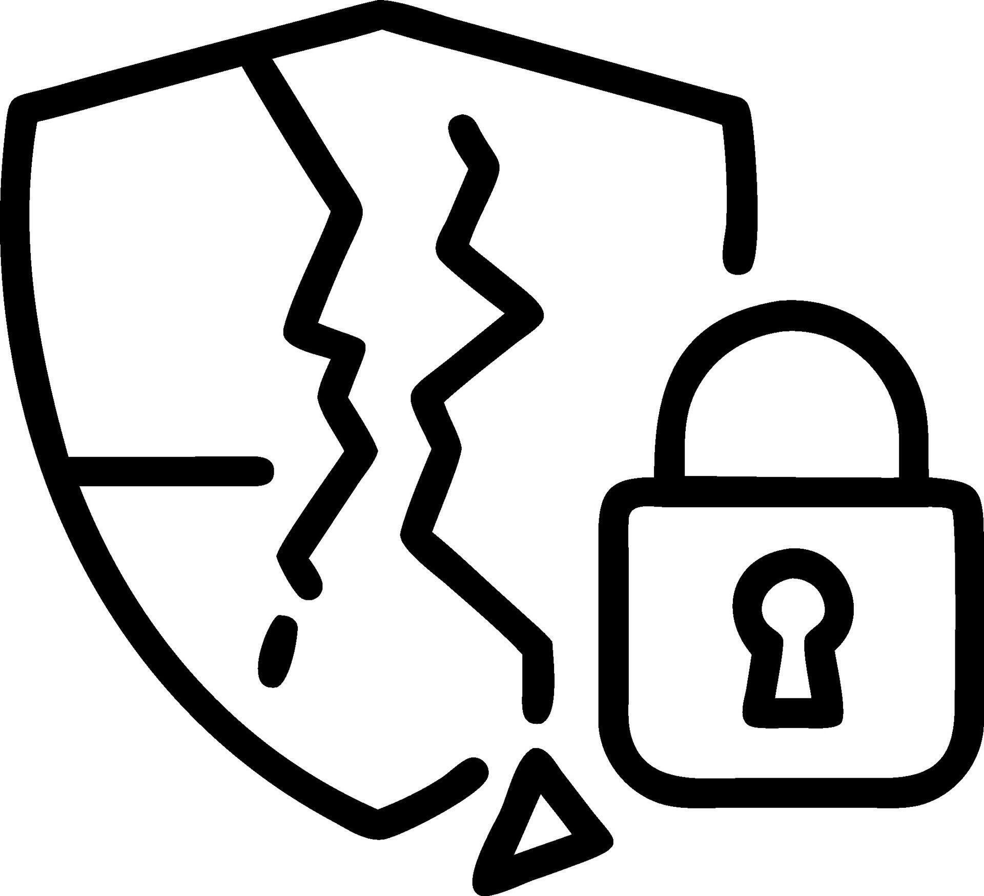 as Data breach icon with a broken lock and shield concept as illustration of a data breach icon ...