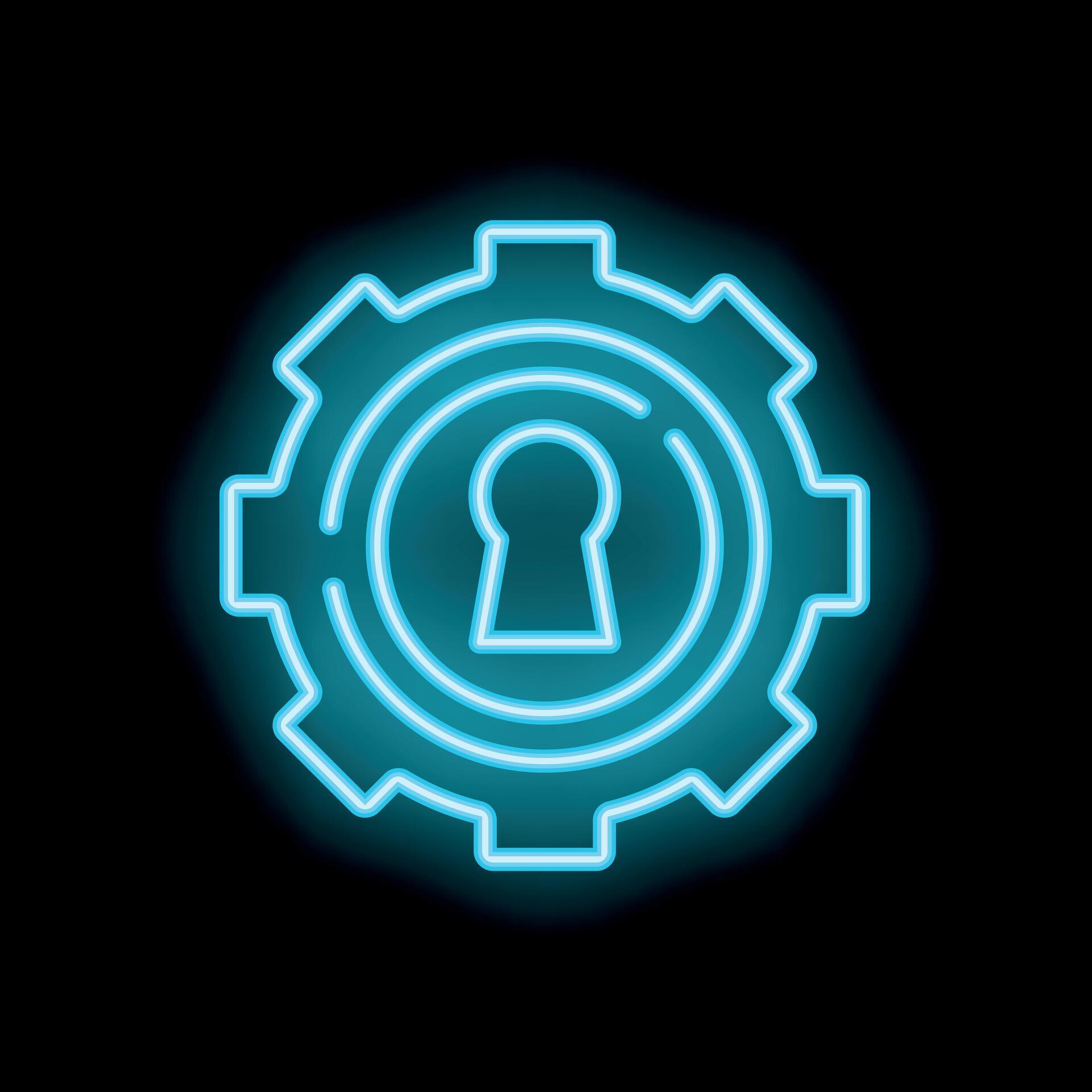 Neon icon of gear wheel representing secure configuration settings ...