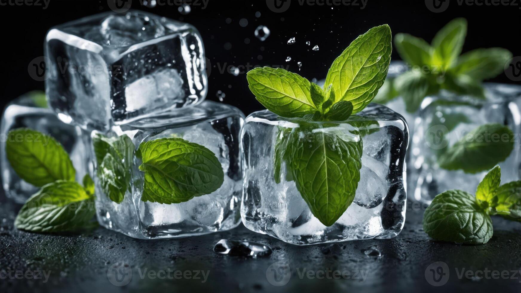 Ice cubes with mint leaves, creating a refreshing and cool visual effect. 52815701 Stock Photo ...
