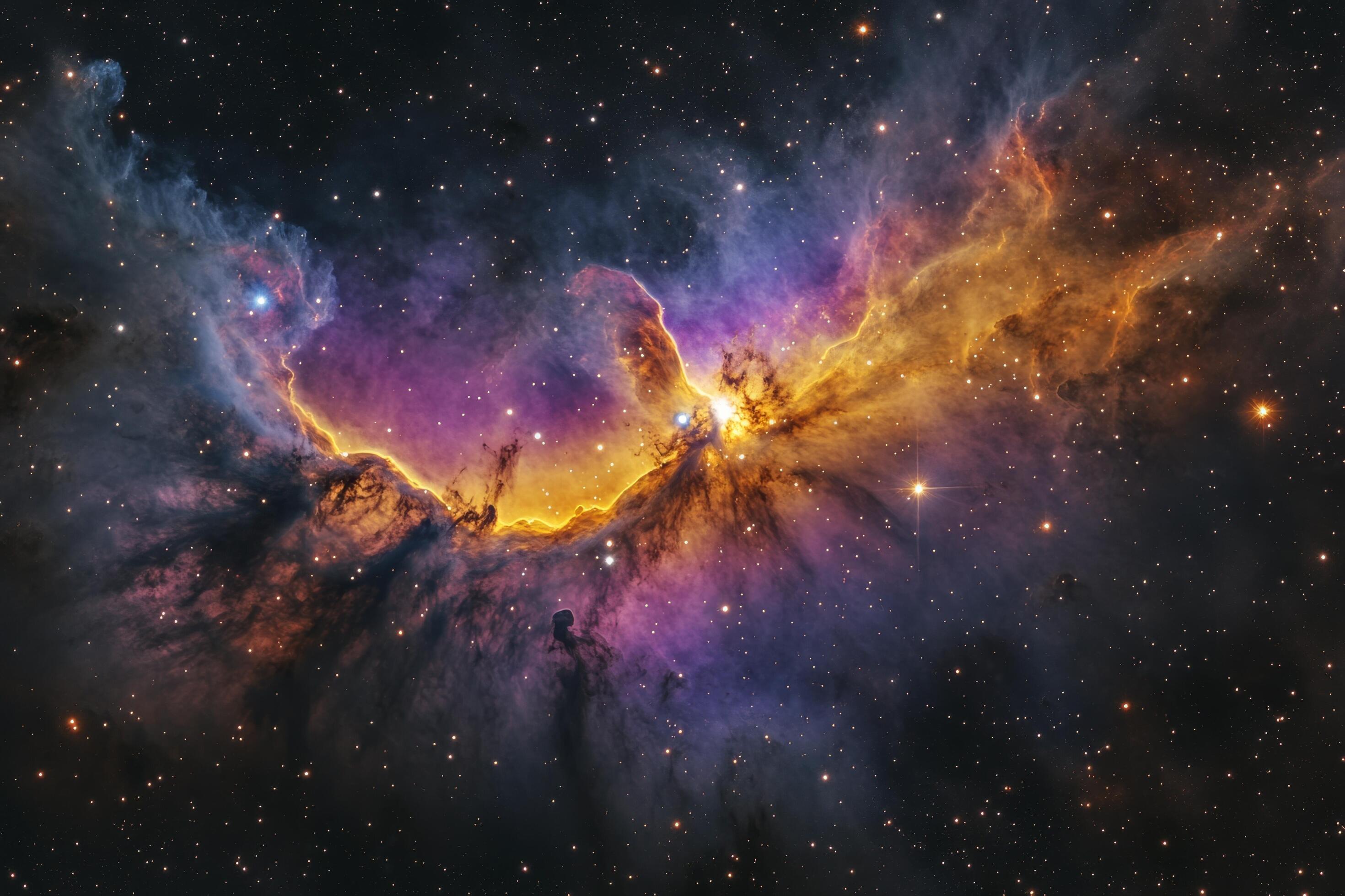 A vibrant nebula filled with colorful gases and stars in deep space captured during a clear ...