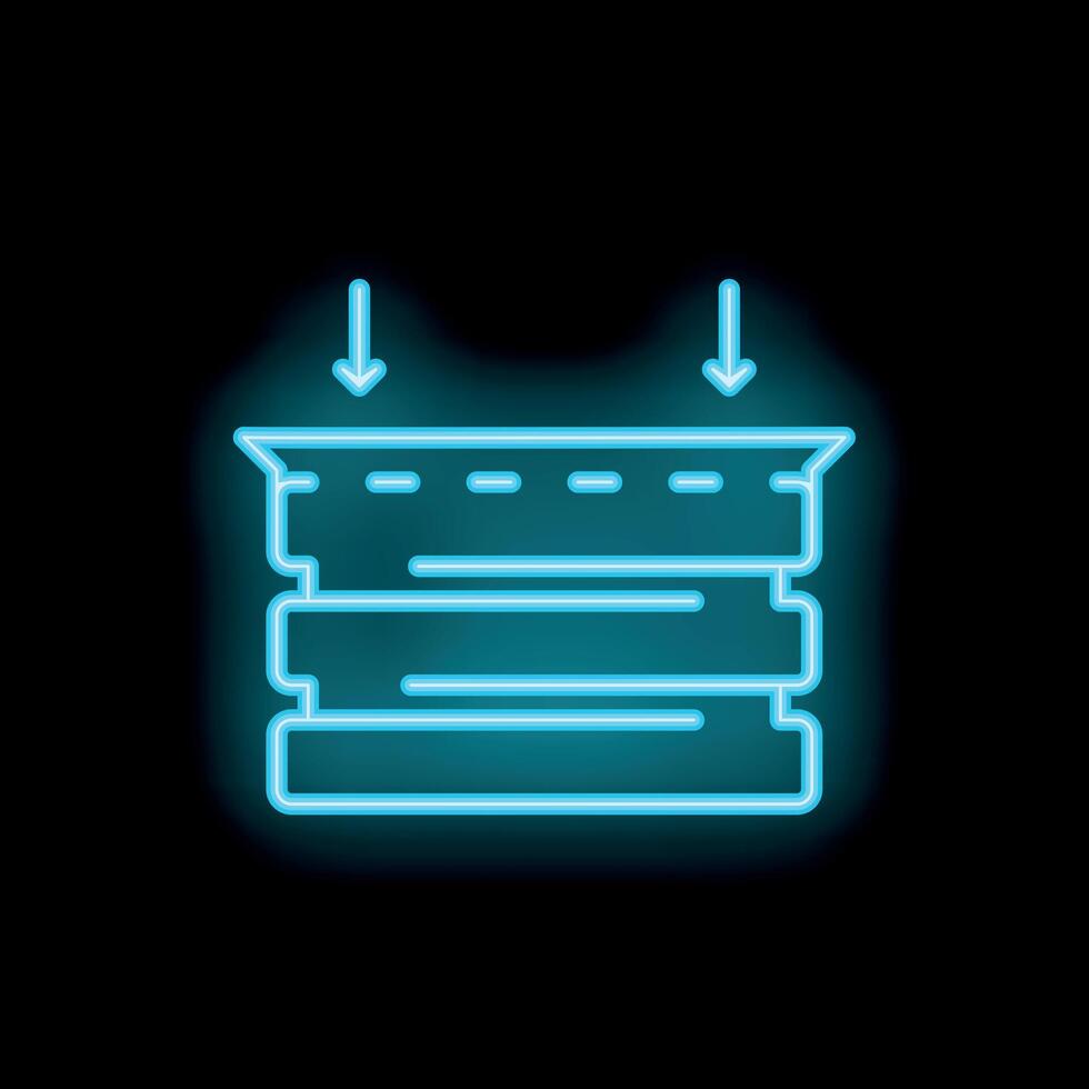 Neon glowing database storage icon with arrows pointing down on black ...