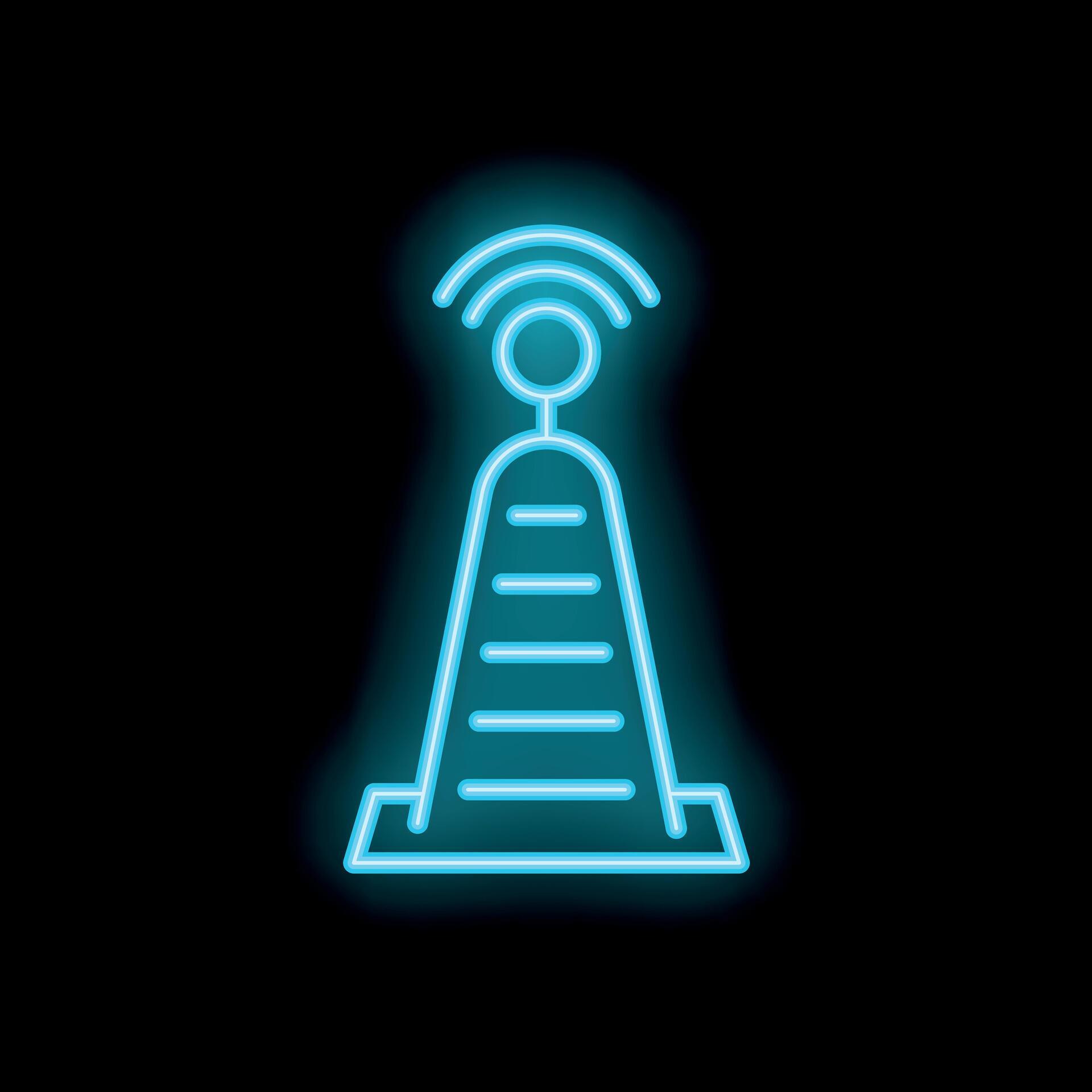 Neon blue radio tower transmitting signal icon on black background 52830325 Vector Art at Vecteezy