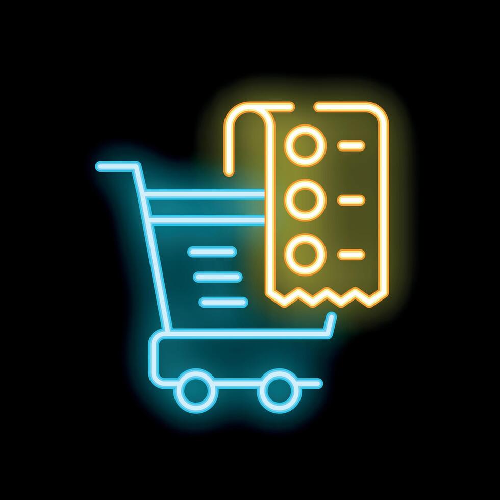 Neon shopping cart icon depicting adding items to cart on black ... Neon shopping cart icon depicting adding items to cart on black ...