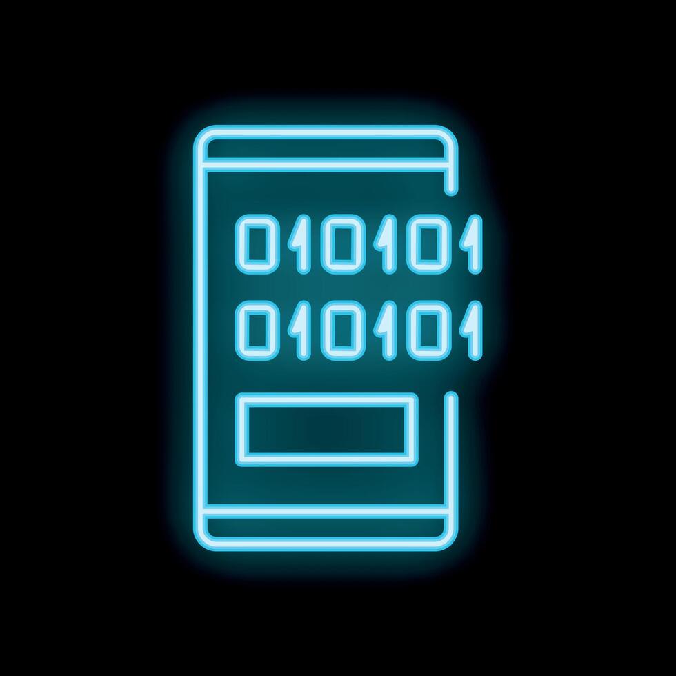 Blue Neon Smartphone Showing Binary Code On Screen On Black Background 52832079 Vector Art At