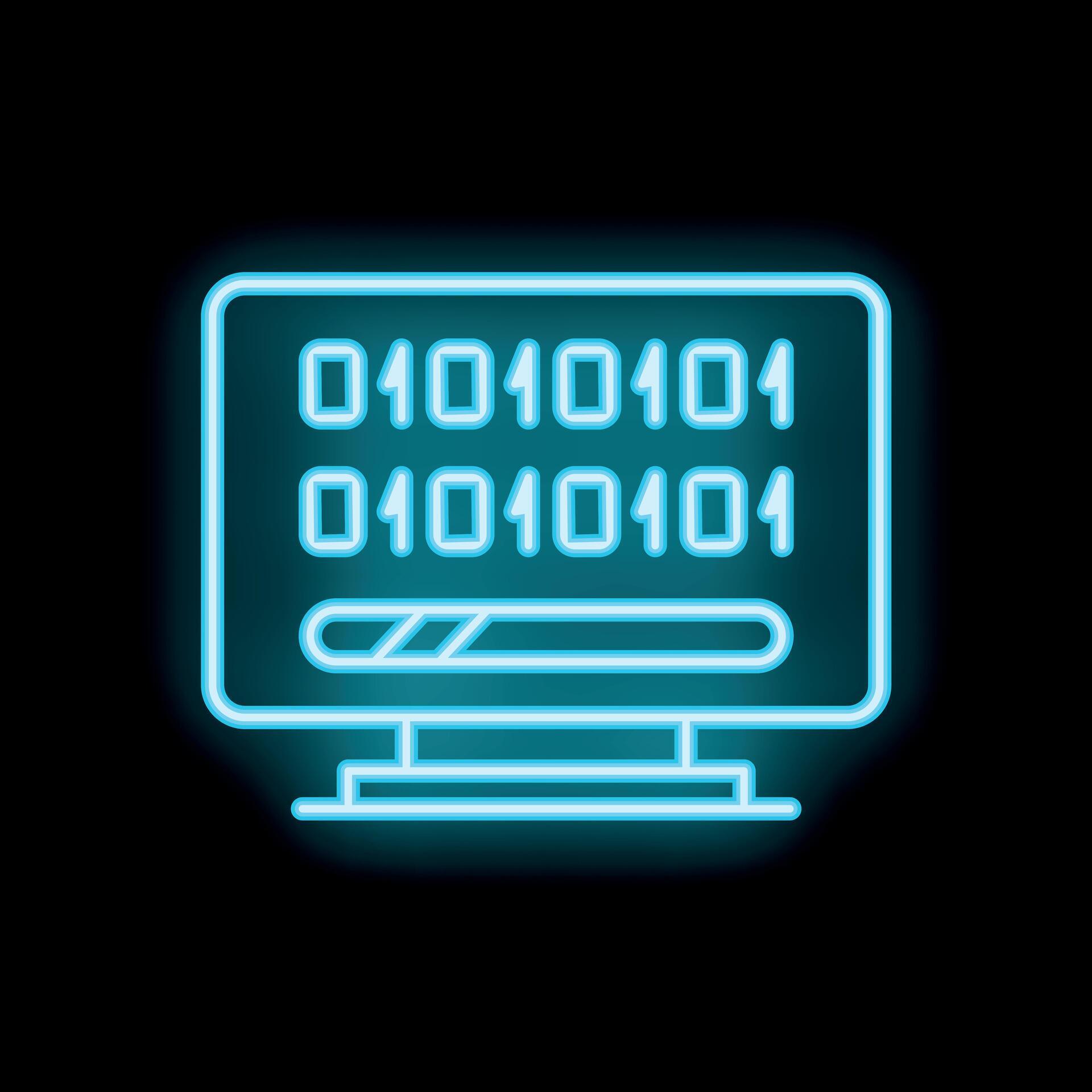 Neon computer screen displaying binary code and progress bar 52832094 Vector Art at Vecteezy