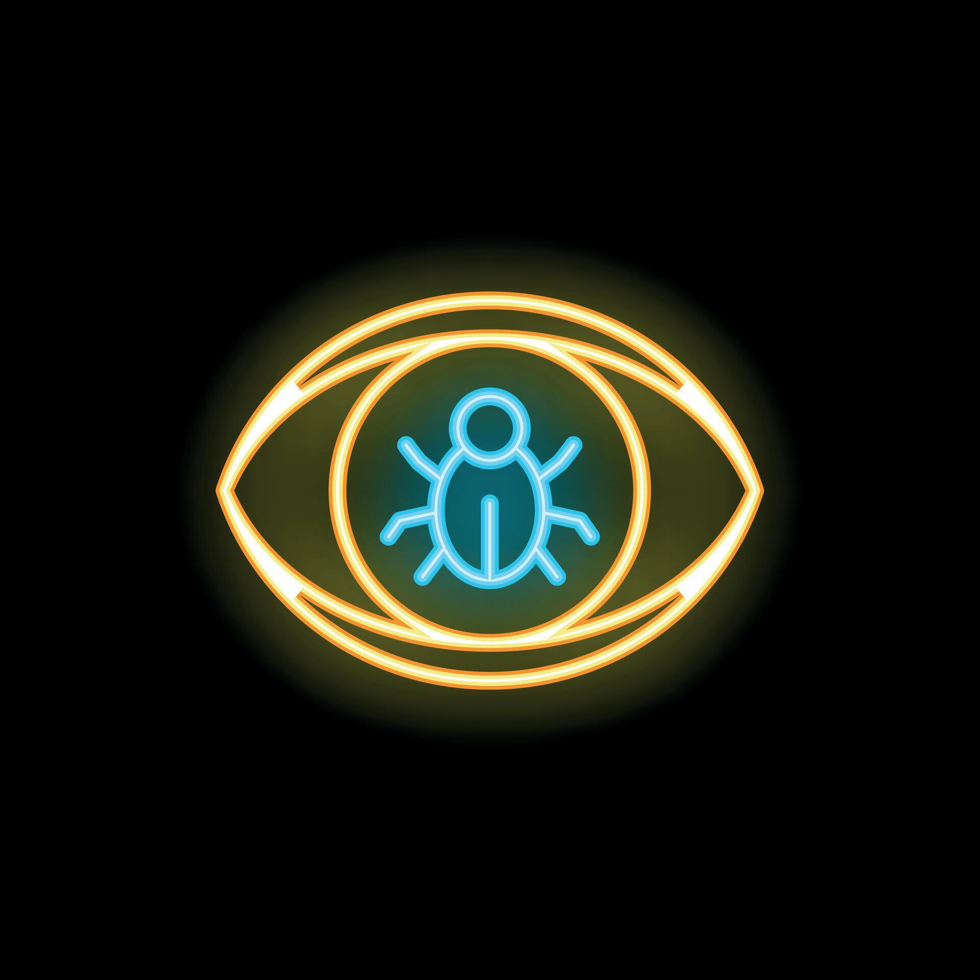 Neon Icon Of Eye Watching A Computer Bug Representing Cybersecurity