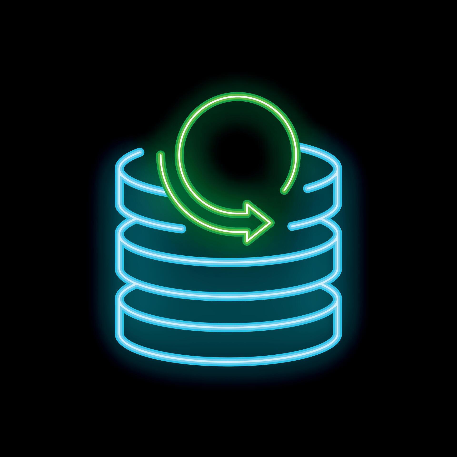 Neon icon of database updating with circular arrow showing data ...