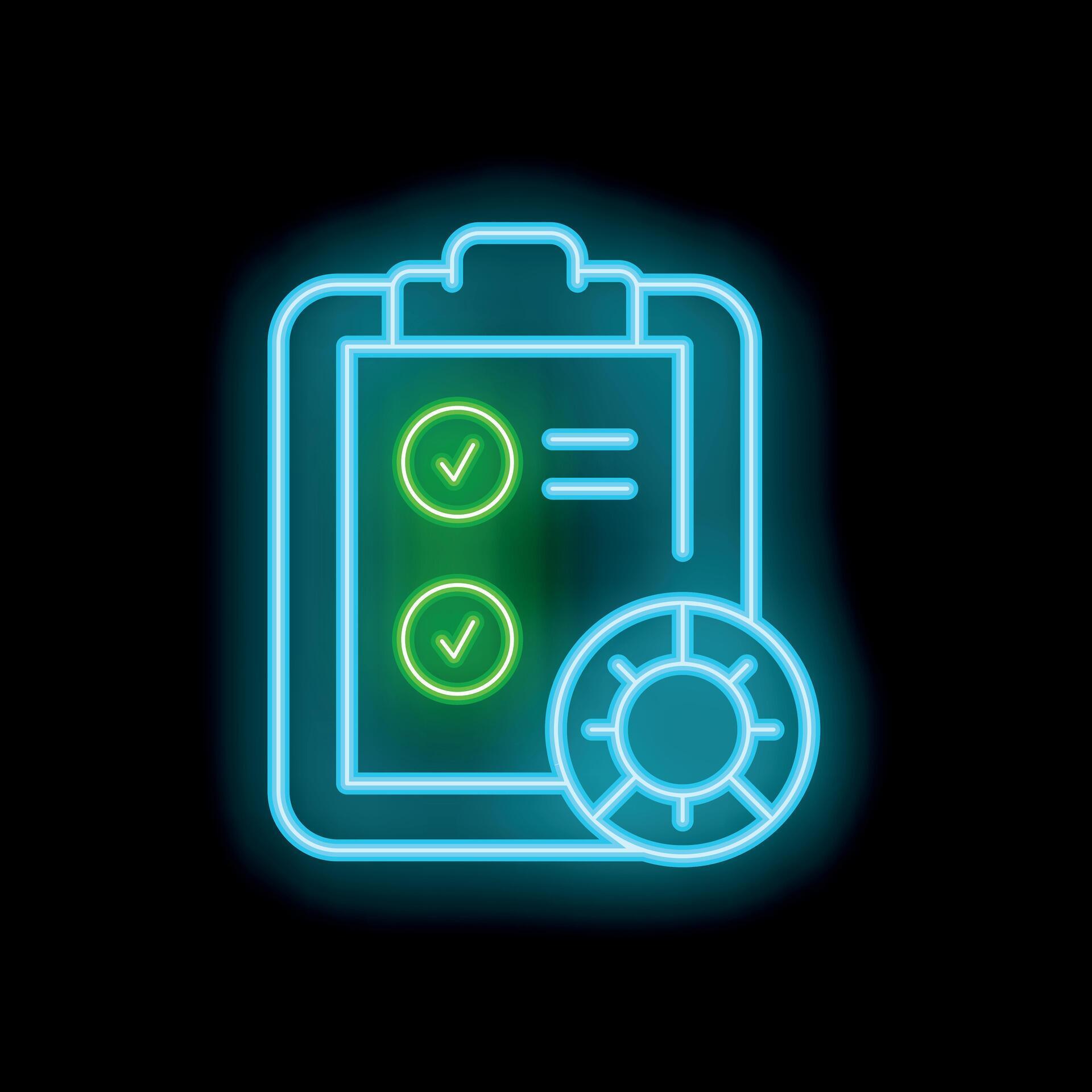 Neon Icon Of Clipboard With Checklist And Settings Gear Symbolizing Project Management 52840301