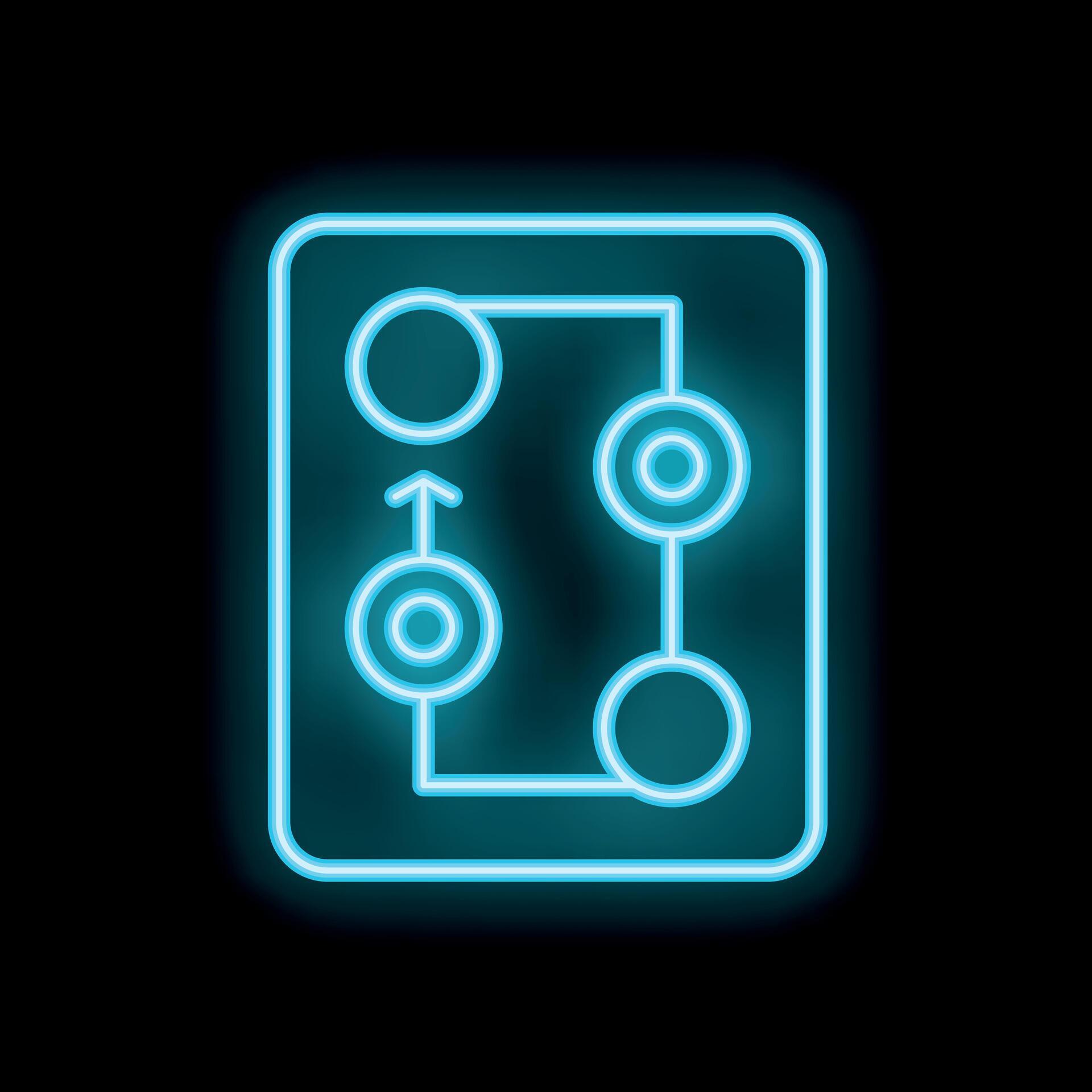 Neon blue algorithm icon on black background representing artificial ...