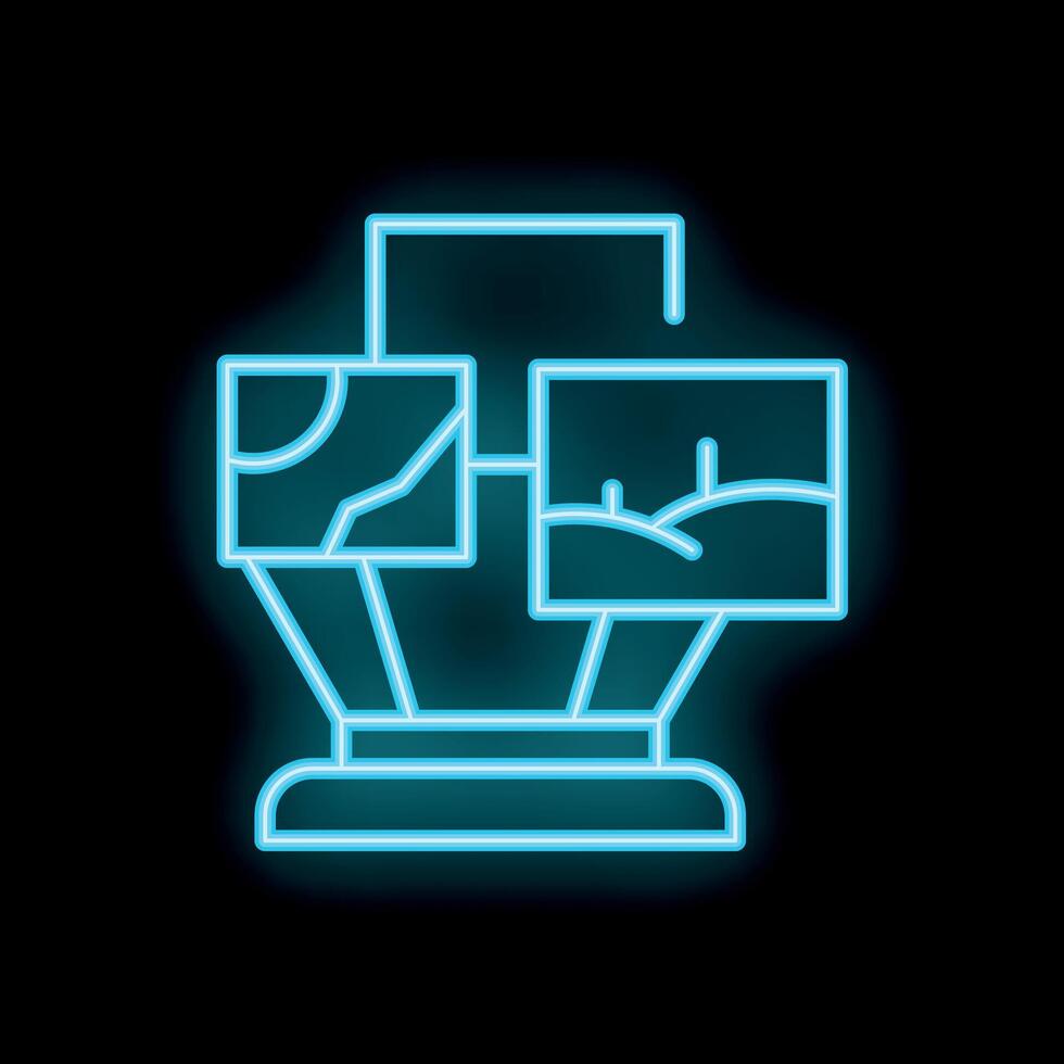 Neon icon of a machine learning system analyzing images for patterns ... Neon icon of a machine learning system analyzing images for patterns ...