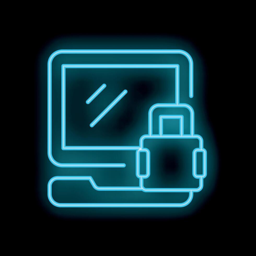 Neon cyber security icon depicting computer secured with lock 52853485 ...