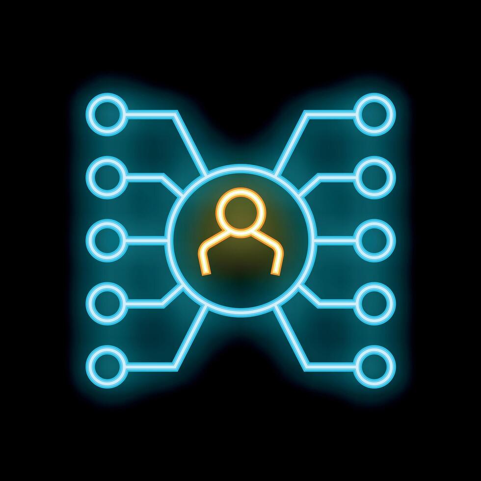 Neon icon representing network with central human figure connected to ... Neon icon representing network with central human figure connected to ...