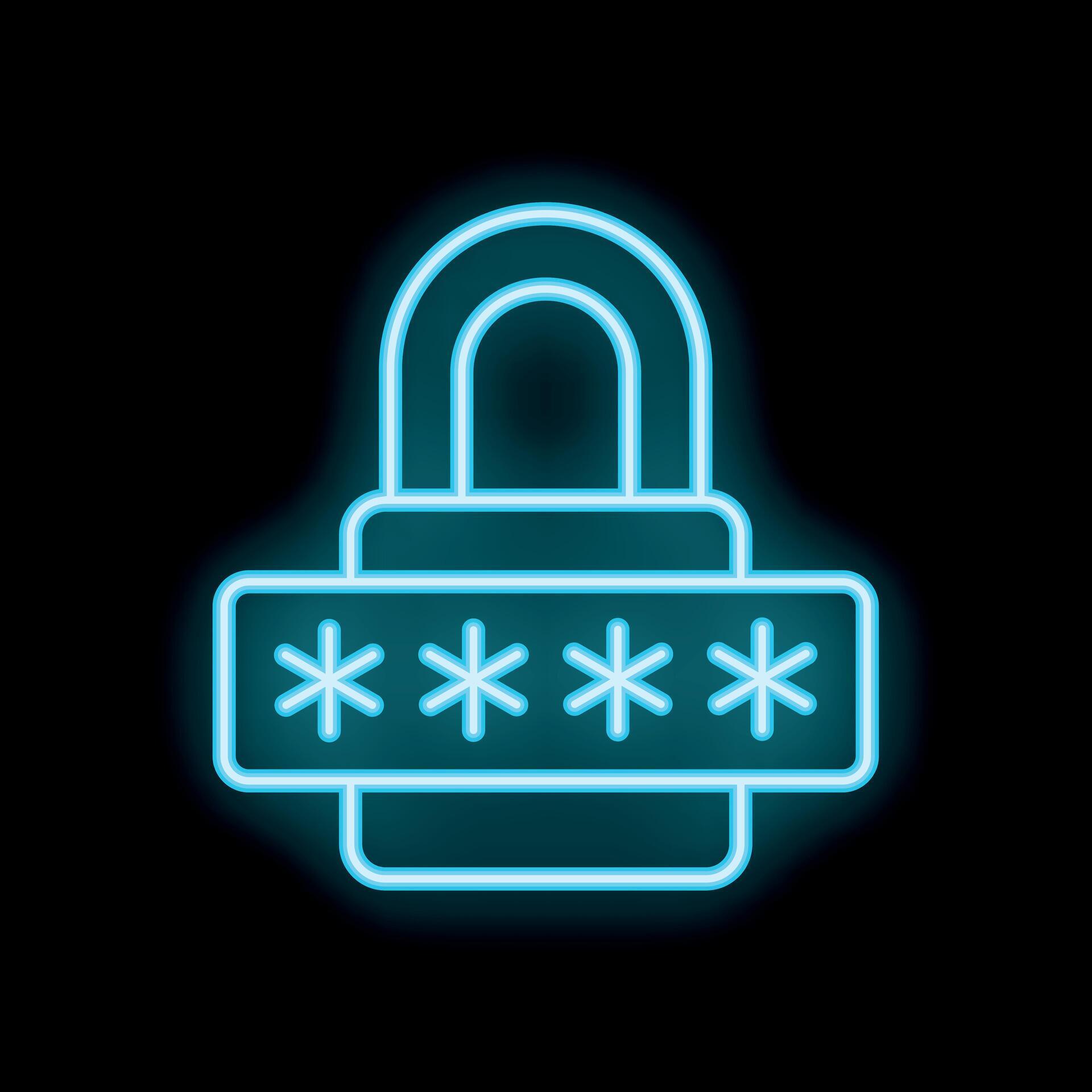 Neon Padlock Showing Password Protected Access With Asterisks On Black