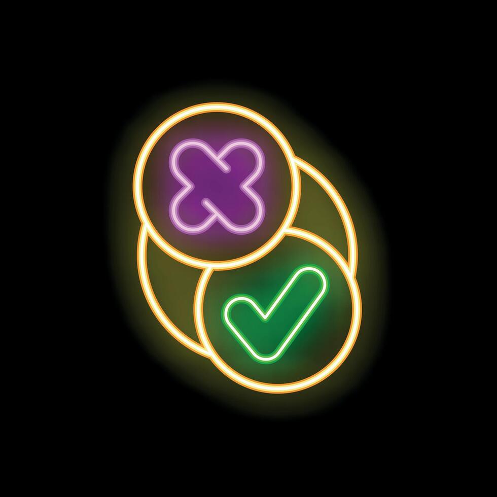 Neon sign showing decision making with yes and no buttons on black ...