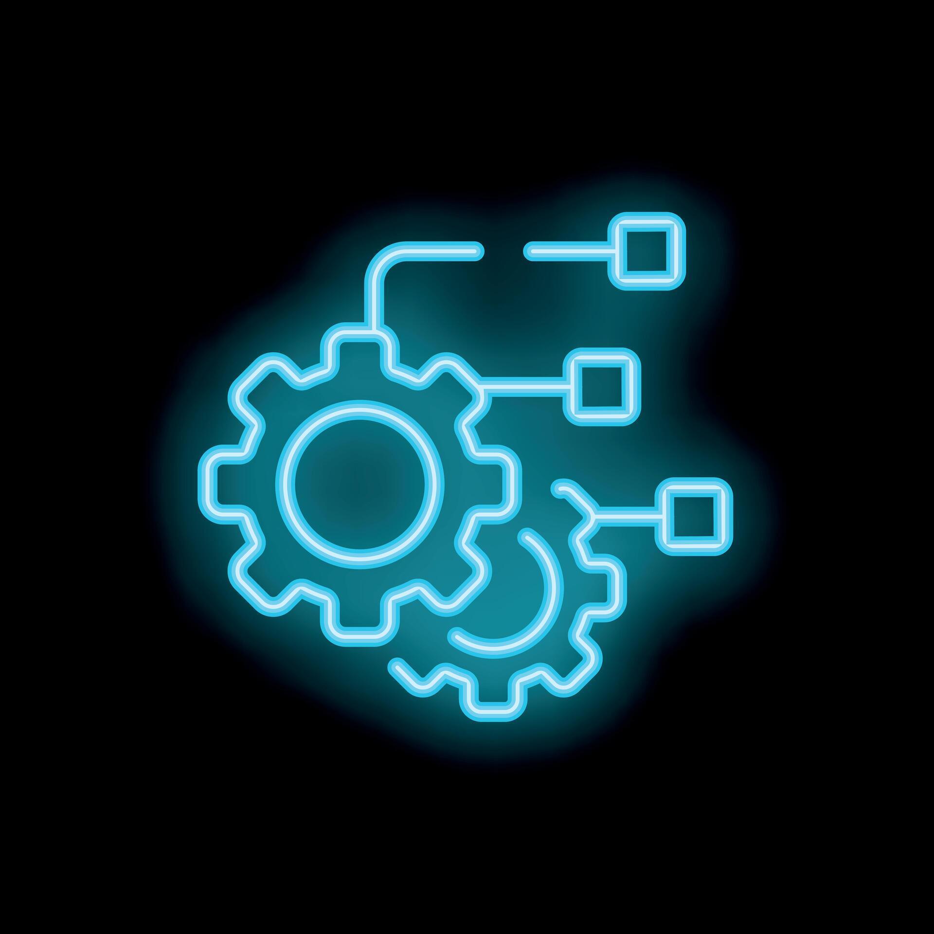 Neon style icon representing automation process with gears and data ...