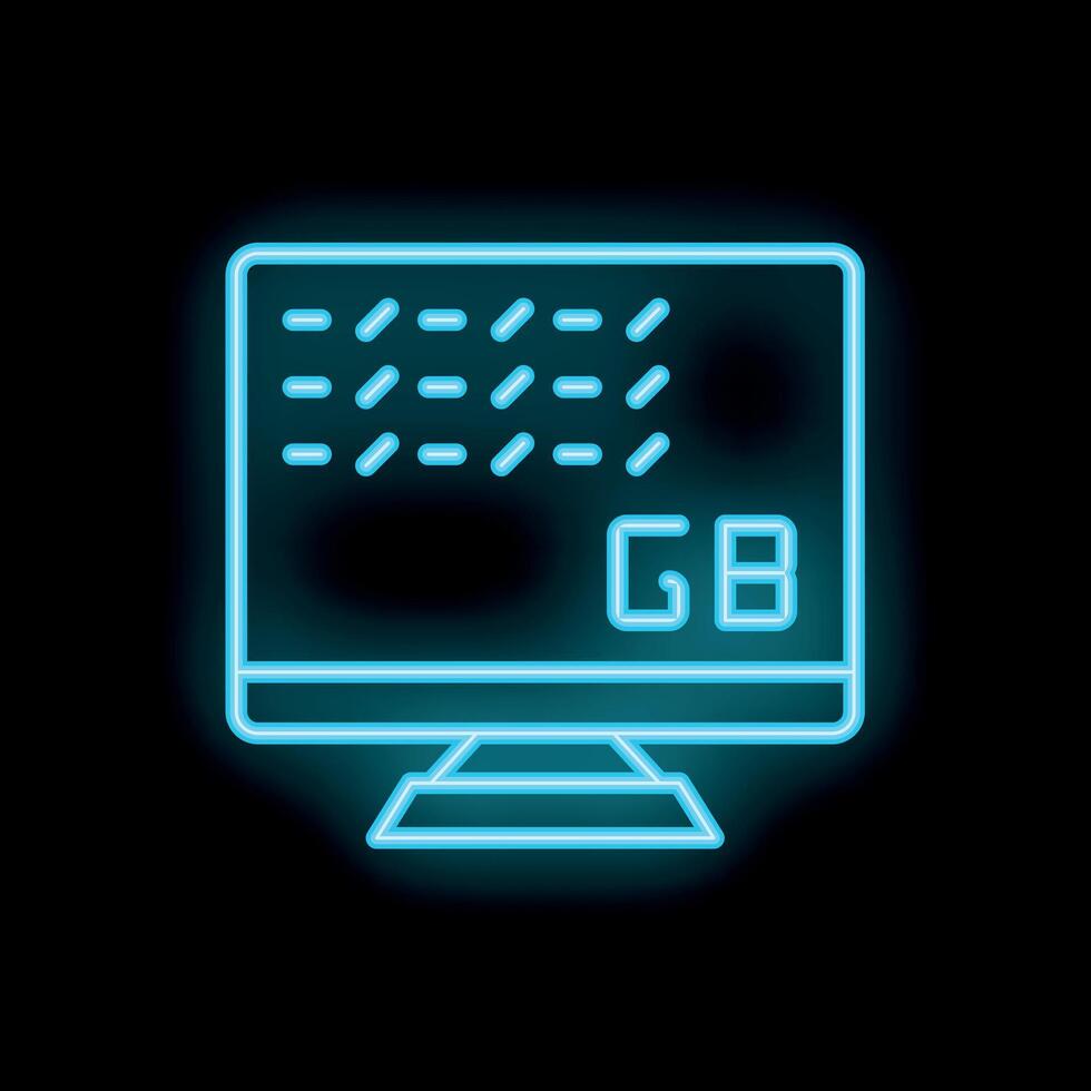 Neon computer icon displaying gigabyte symbol on screen 52861008 Vector Art at Vecteezy