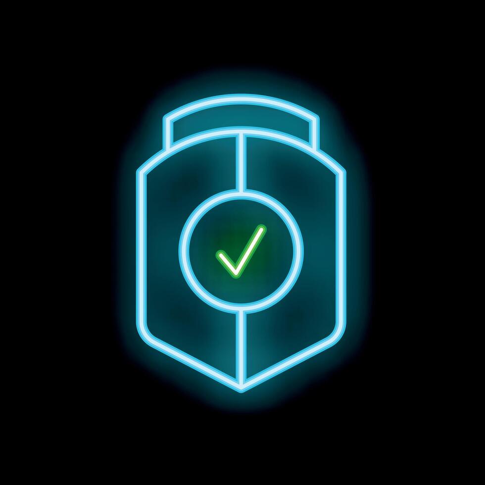 Neon shield showing security check mark on black background 52861171 Vector Art at Vecteezy