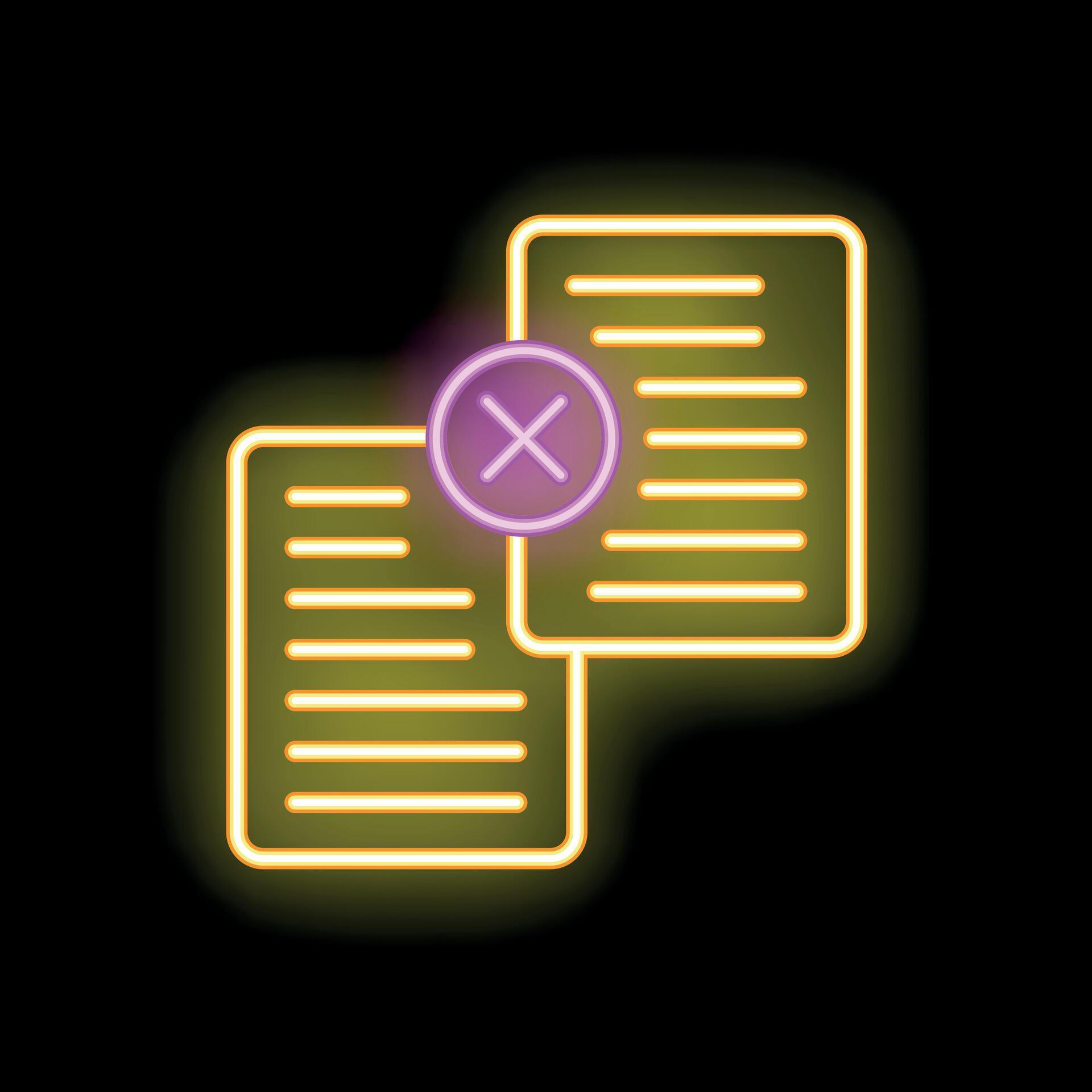Neon Icon Of Two Documents With Delete Symbol Representing Data Erasure 52861405 Vector Art At