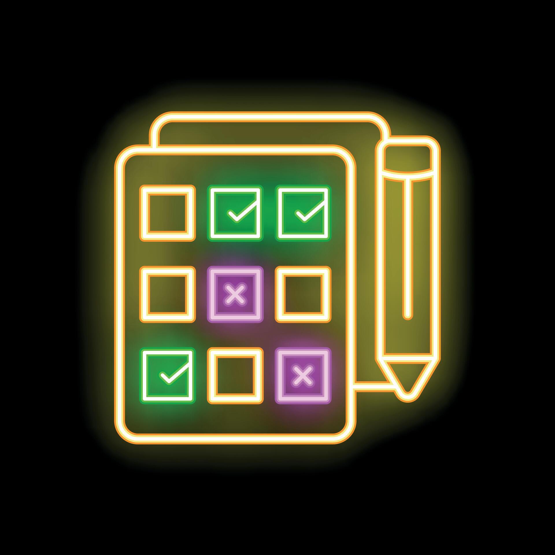 Neon Icon Of Clipboard With Checklist And Pencil Representing Task