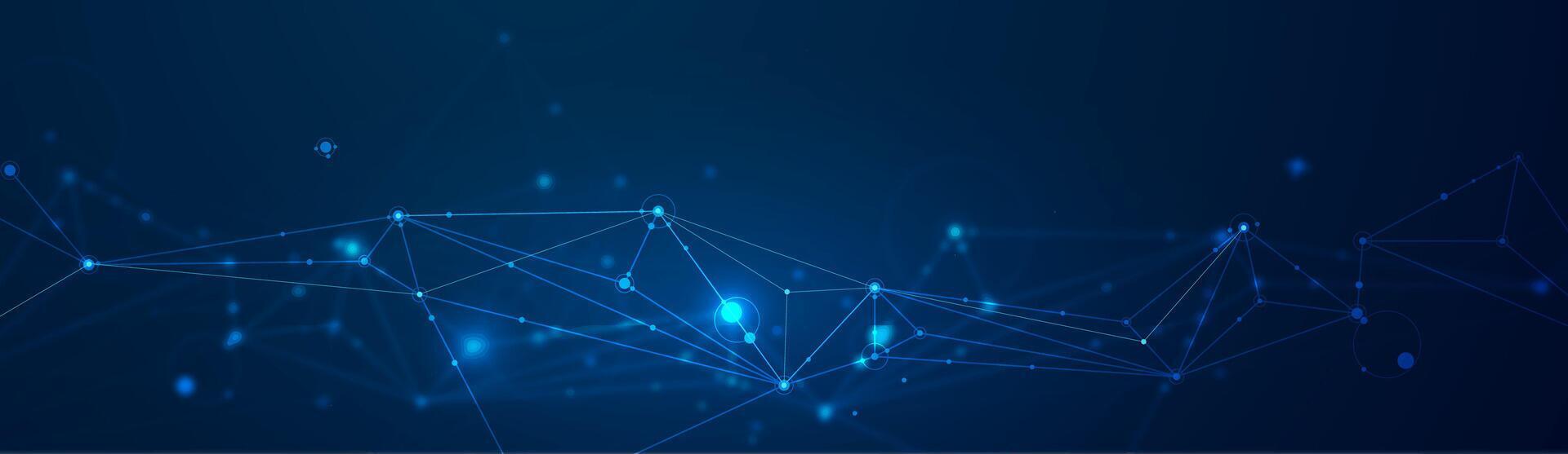 Molecule Network Connected Lines With Dots Technology On Blue