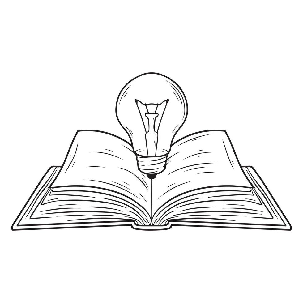 Open book with light bulb on top. illustration in sketch style. 52867085 Vector Art at Vecteezy