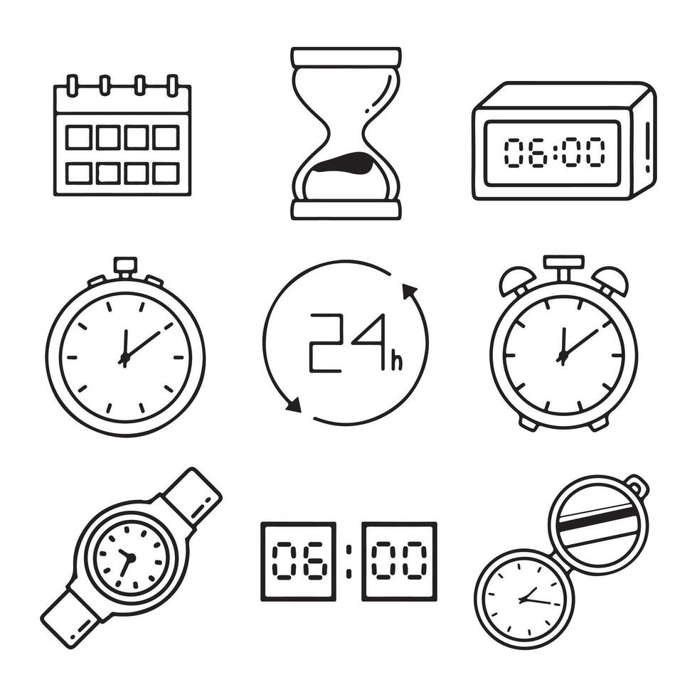 Clock And Timer Icon Set Over White Background Line Style Illustration 52867108 Vector Art At